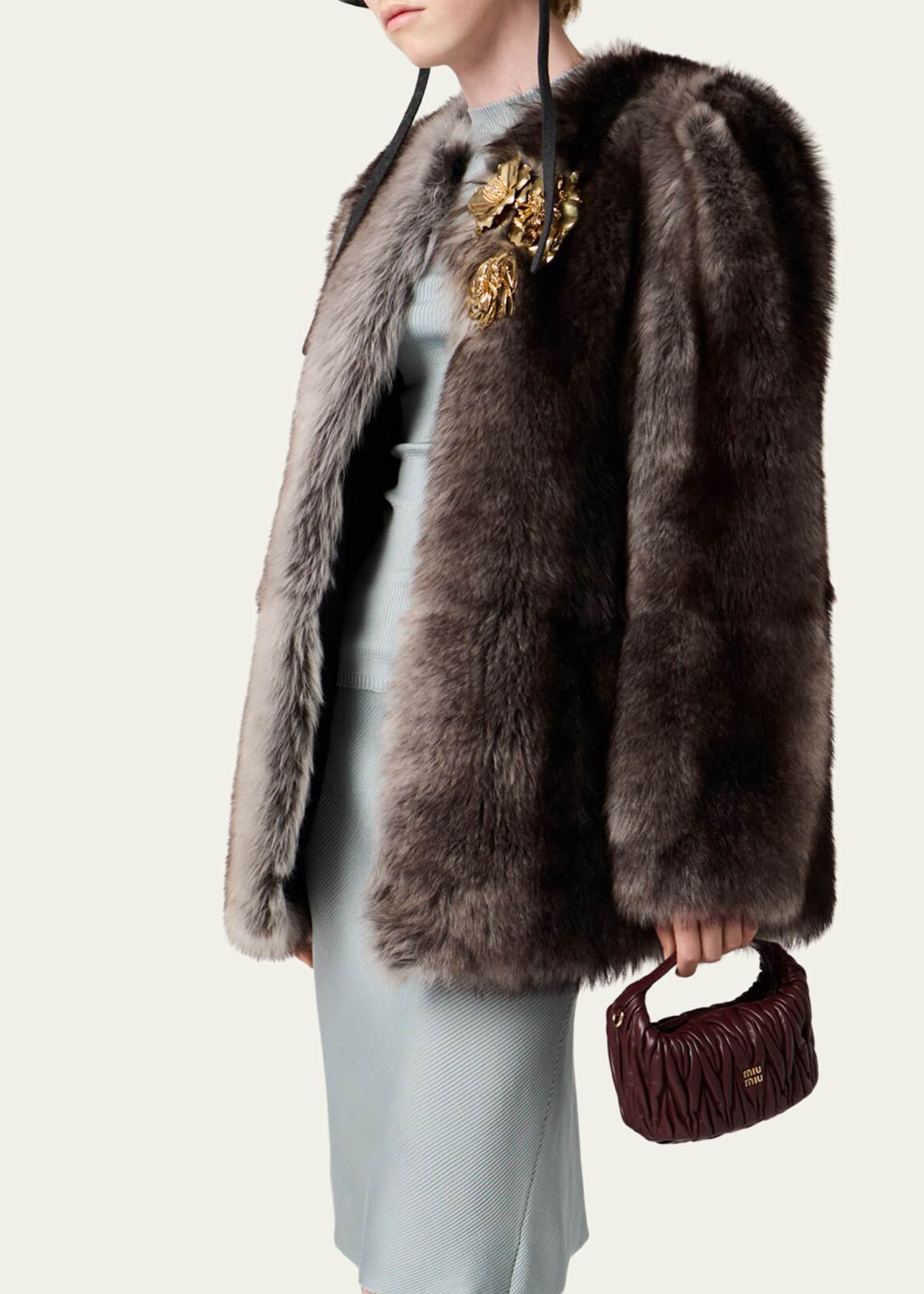 Miu Miu Puff-Sleeve Lamb-Shearling Collarless Coat - Bergdorf Goodman