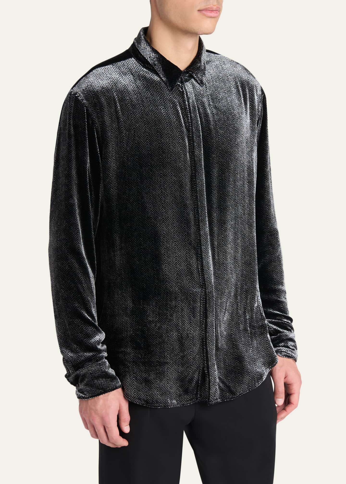 Giorgio Armani Men's Herringbone Velvet Concealed-Placket Tuxedo Shirt ...