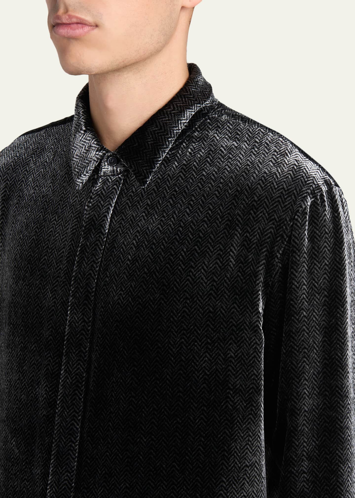 Giorgio Armani Men's Herringbone Velvet Concealed-Placket Tuxedo Shirt ...