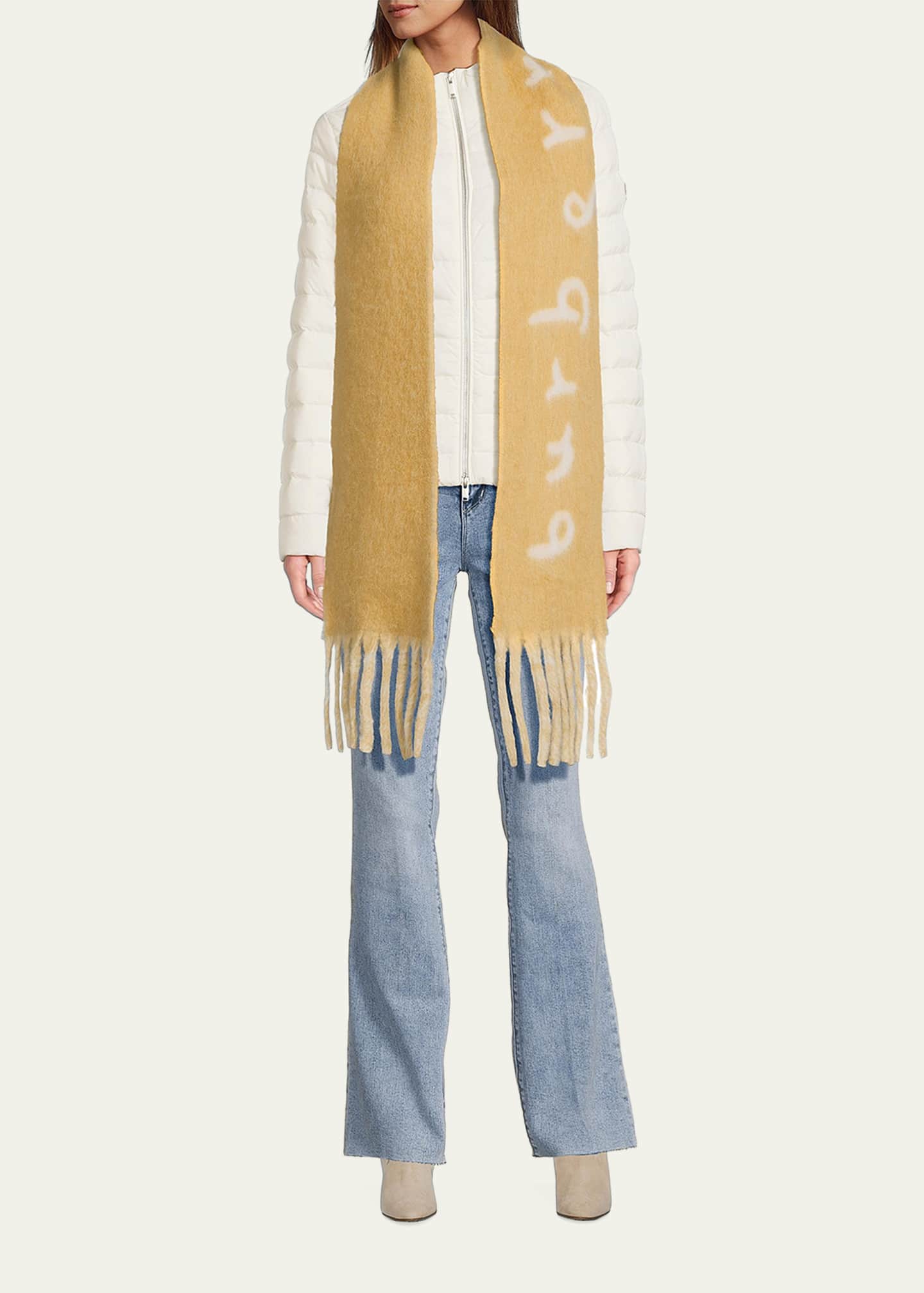 Burberry Logo Alpaca-Blend Reversible Scarf with Chunky Fringe ...