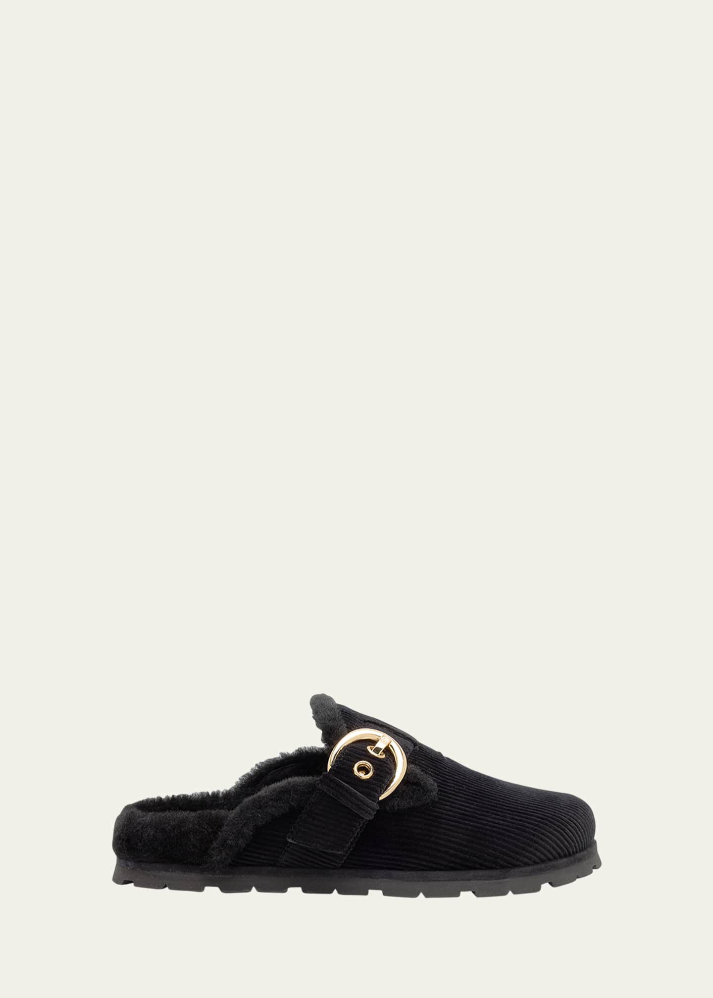 Stuart Weitzman Chrystie Shearling-Lined Corduroy Mules - Bergdorf Goodman