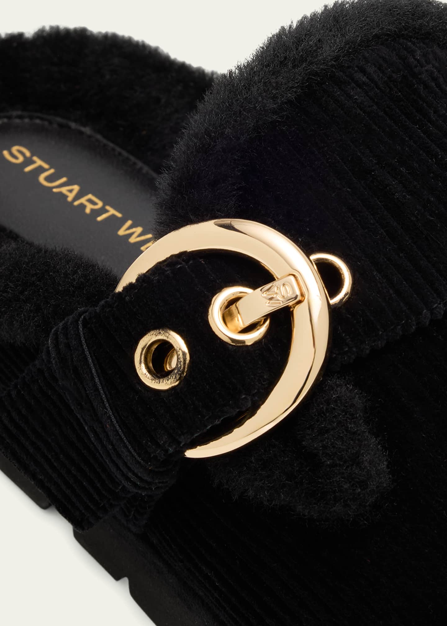 Stuart Weitzman Chrystie Shearling-Lined Corduroy Mules - Bergdorf Goodman
