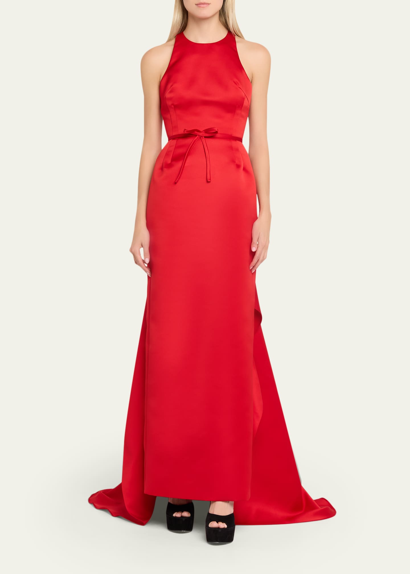 Atelier Prabal Gurung Caroline Satin Halter Column Gown With Detachable ...