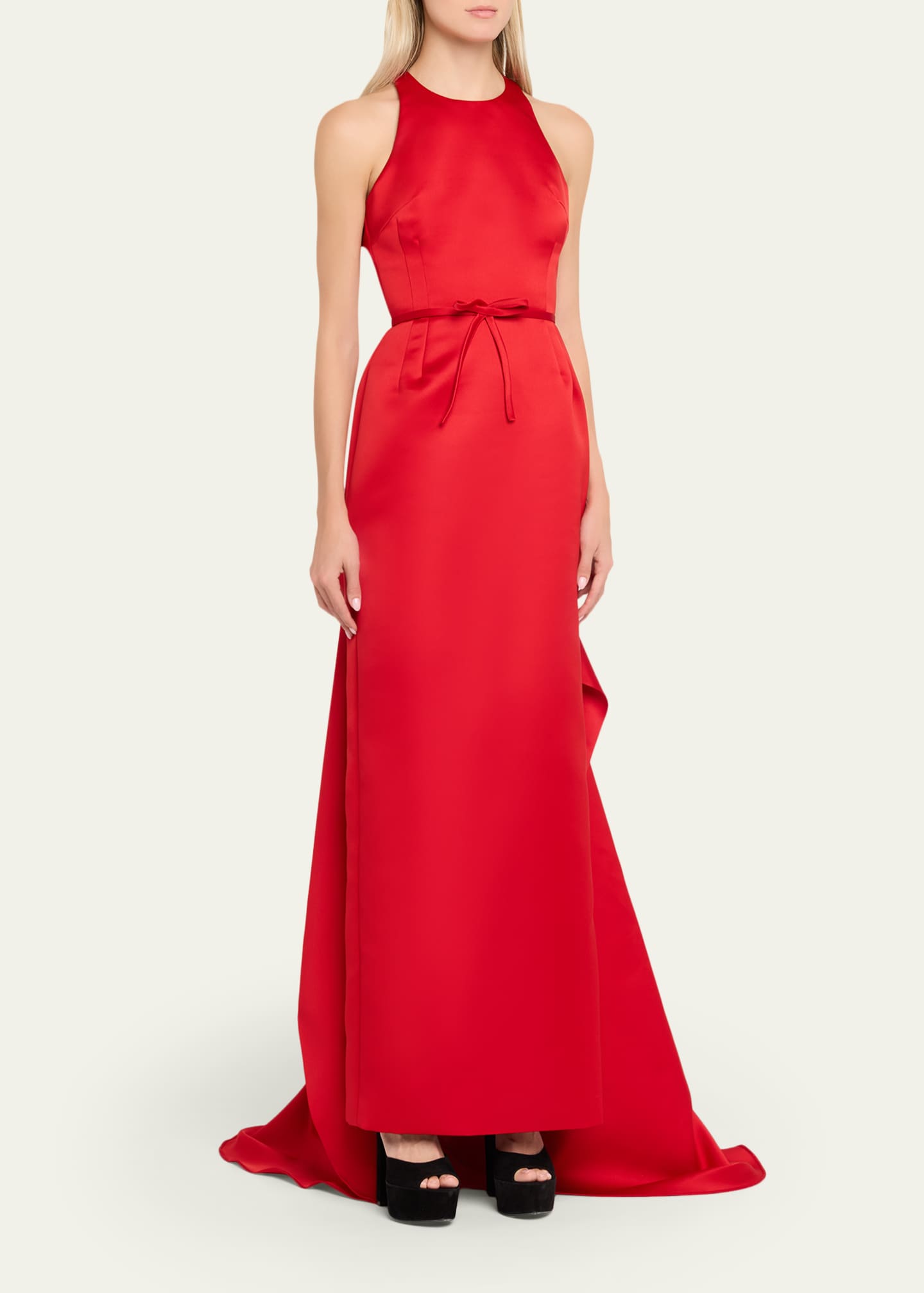 Atelier Prabal Gurung Caroline Satin Halter Column Gown With Detachable ...