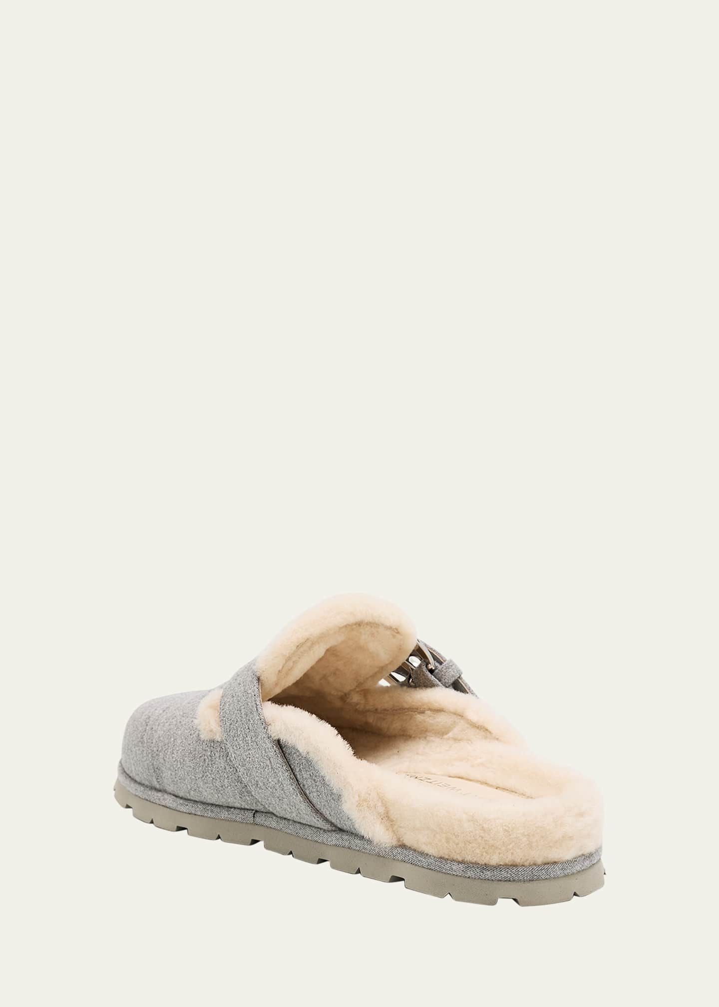 Stuart Weitzman Chrystie Shearling-Lined Flannel Mules - Bergdorf Goodman
