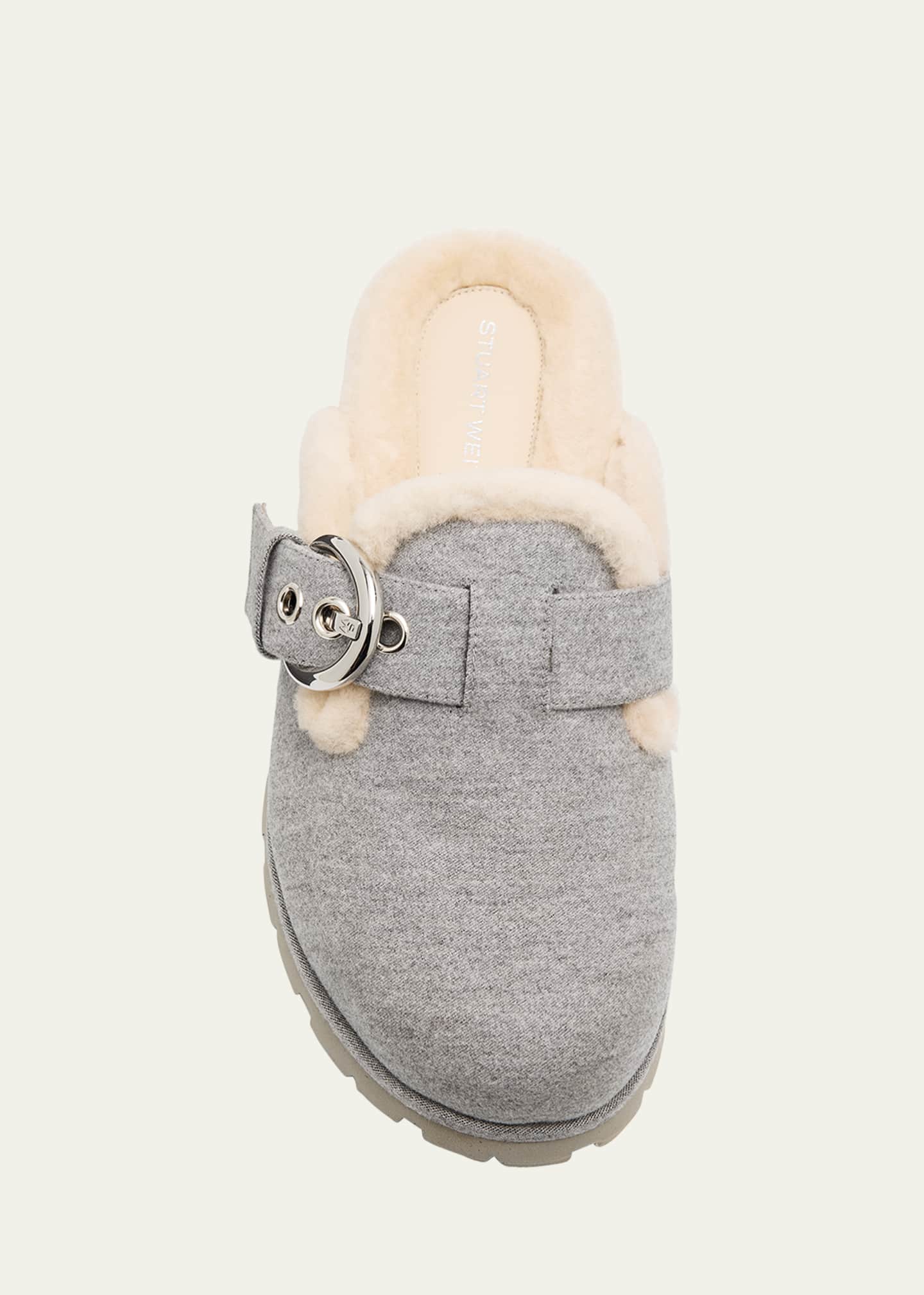 Stuart Weitzman Chrystie Shearling-Lined Flannel Mules - Bergdorf Goodman