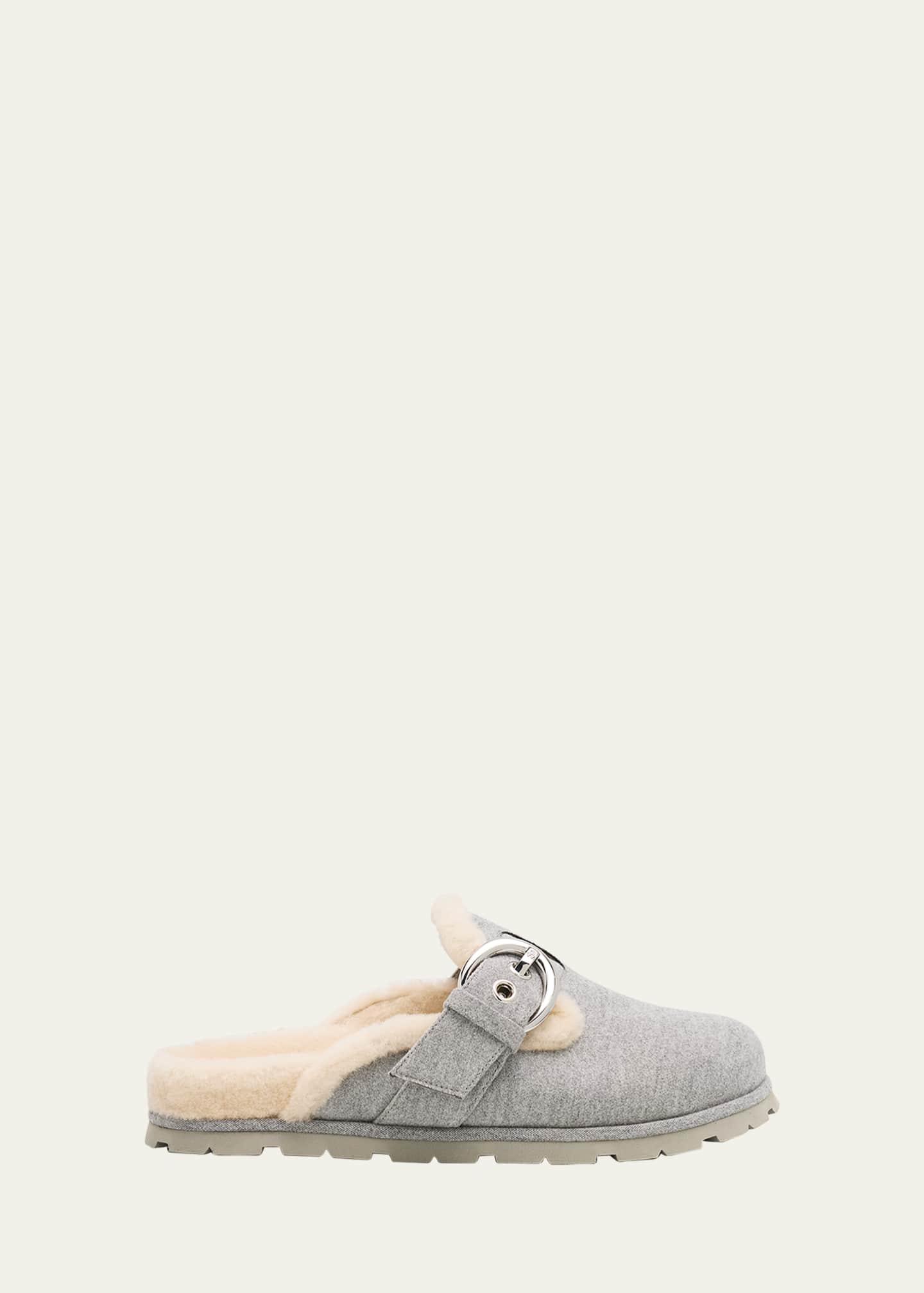 Stuart Weitzman Chrystie Shearling-Lined Flannel Mules - Bergdorf Goodman