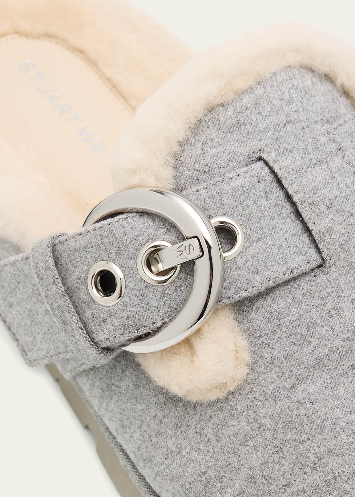 Stuart Weitzman Chrystie Shearling-Lined Flannel Mules - Bergdorf Goodman