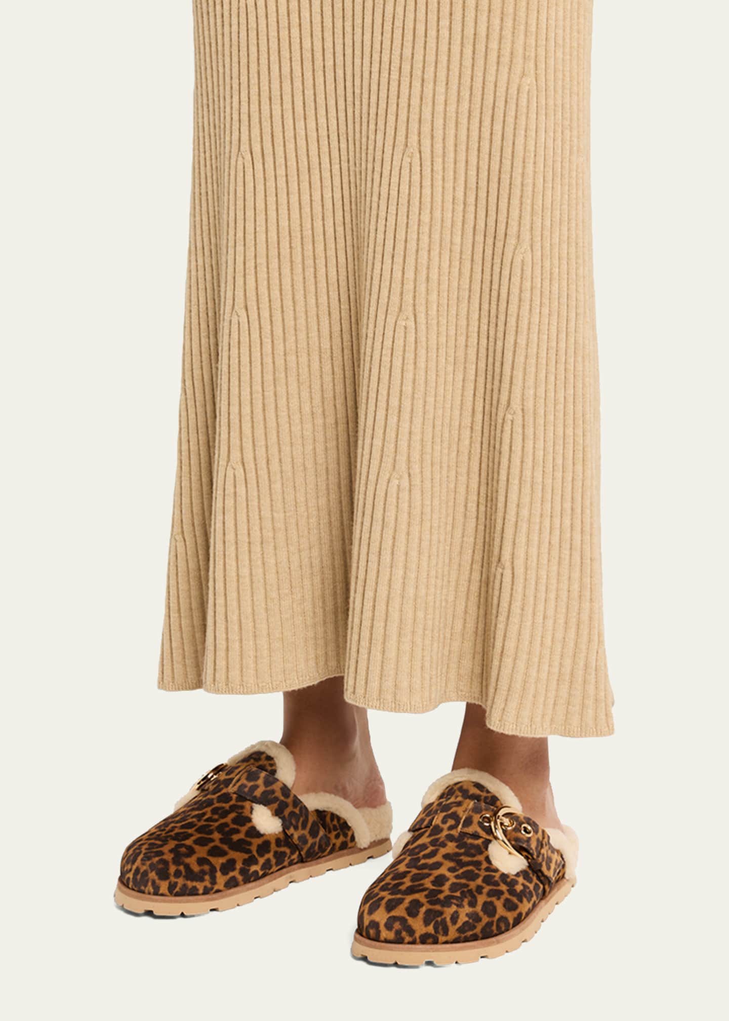 Stuart Weitzman Chrystie Shearling-Lined Leopard Suede Mules - Bergdorf ...