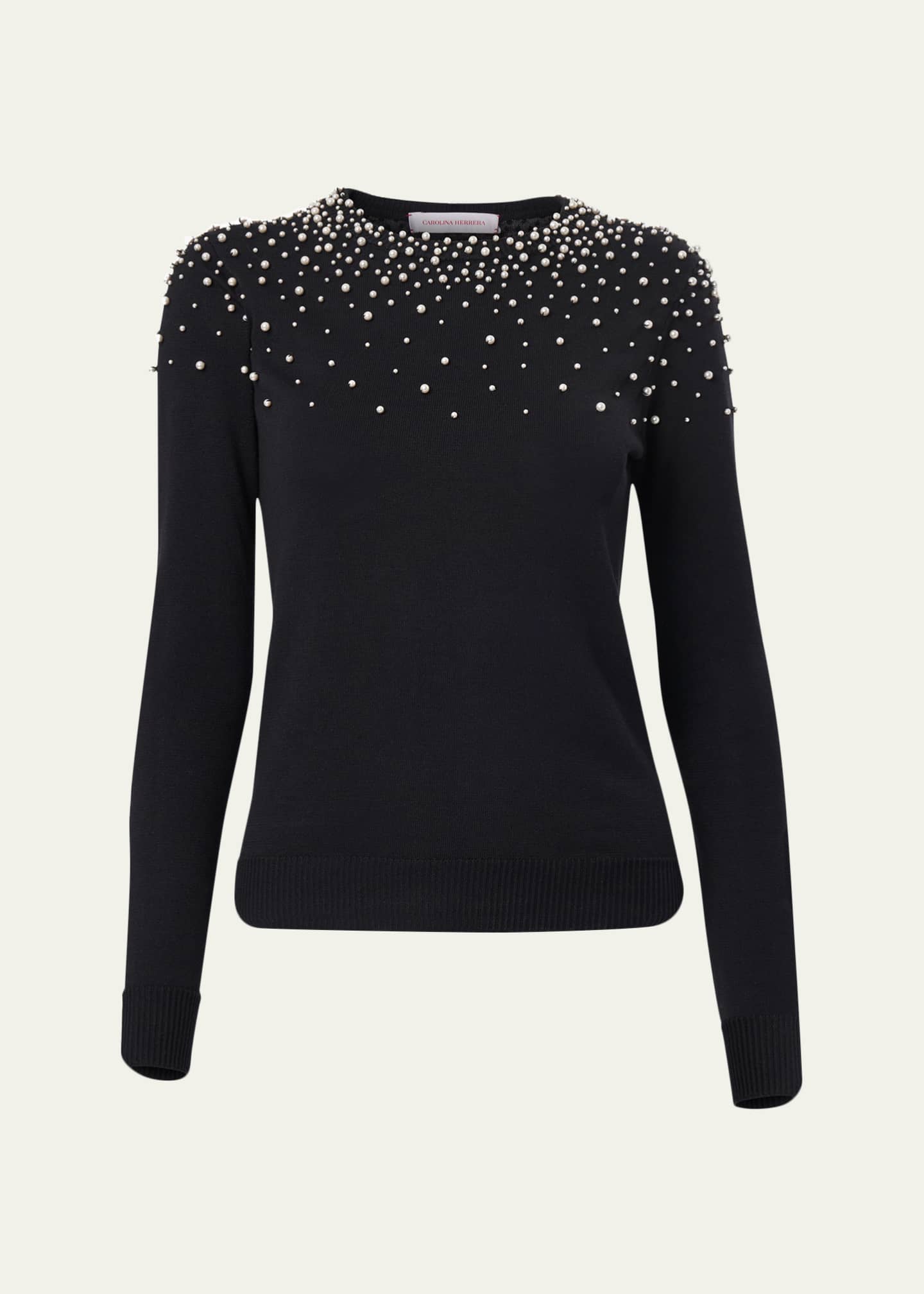 Carolina Herrera Pearly Collar Silk-Cotton Sweater - Bergdorf Goodman