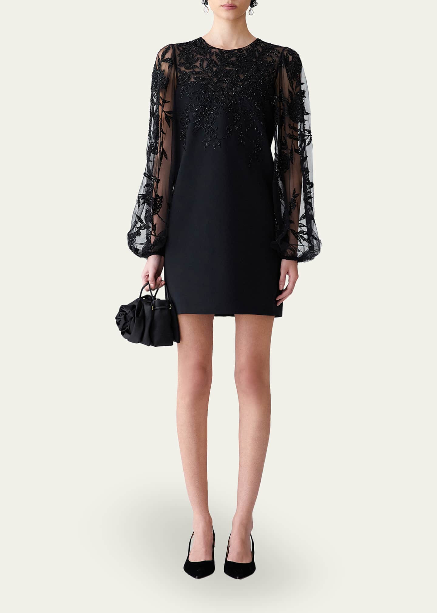 Carolina Herrera Embroidered Puff-Sleeve Mini Dress - Bergdorf Goodman