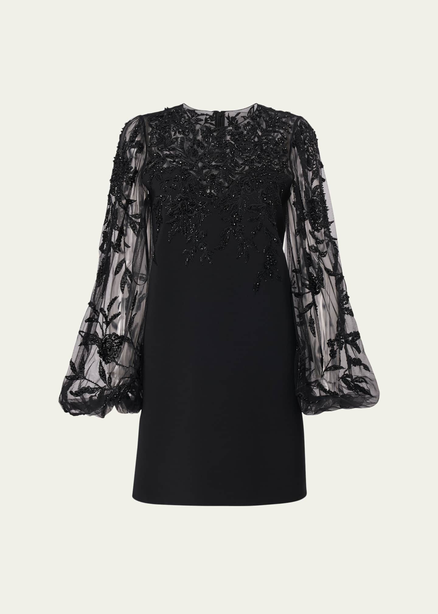 Carolina Herrera Embroidered Puff-Sleeve Mini Dress - Bergdorf Goodman