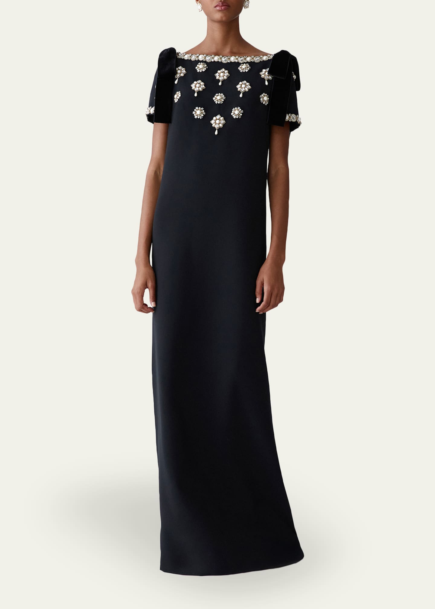 Carolina Herrera Embellished Bow-Shoulder Crepe Gown - Bergdorf Goodman