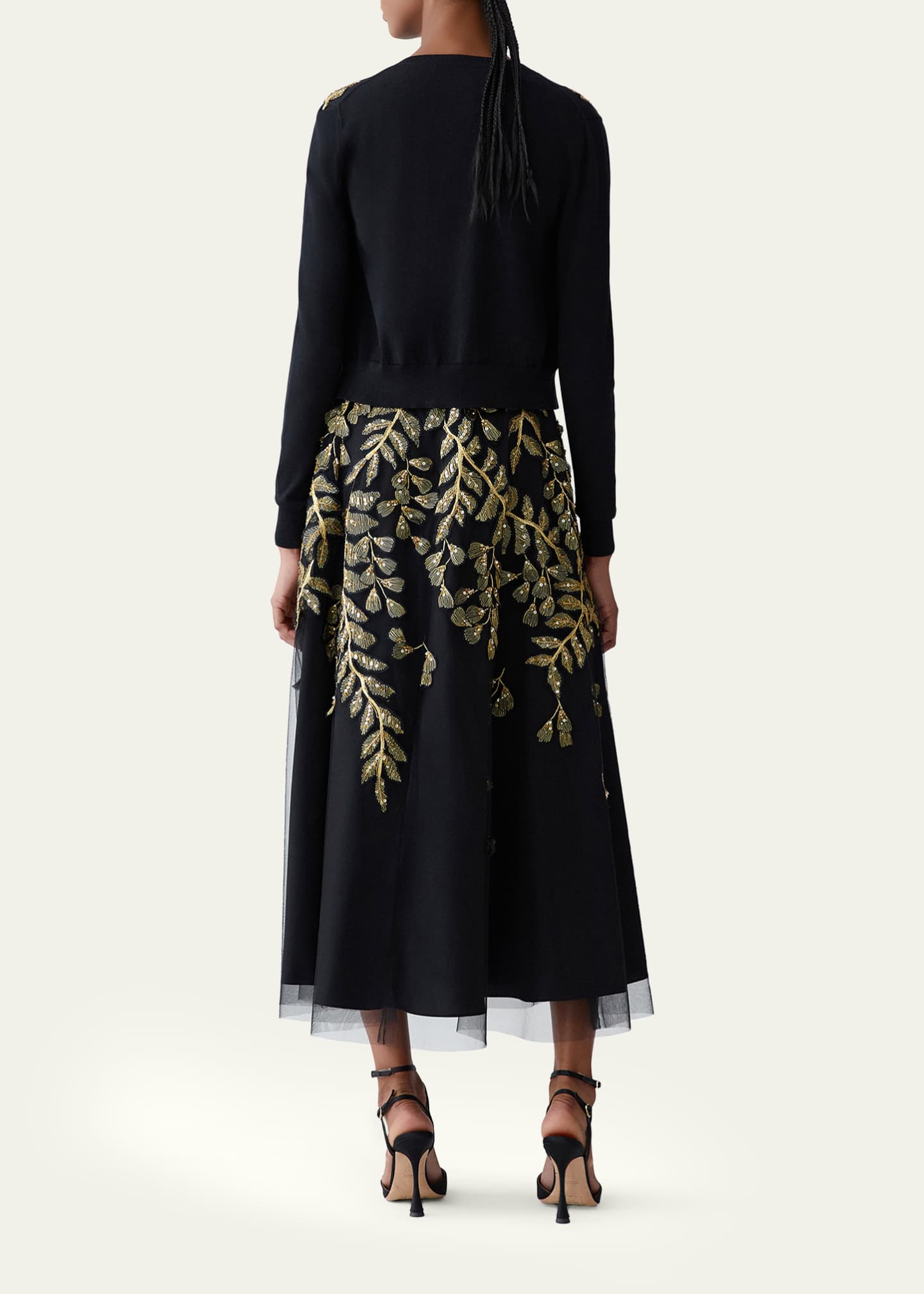 Carolina Herrera Gold Leaf-Embroidered Silk Cotton Cardigan - Bergdorf ...