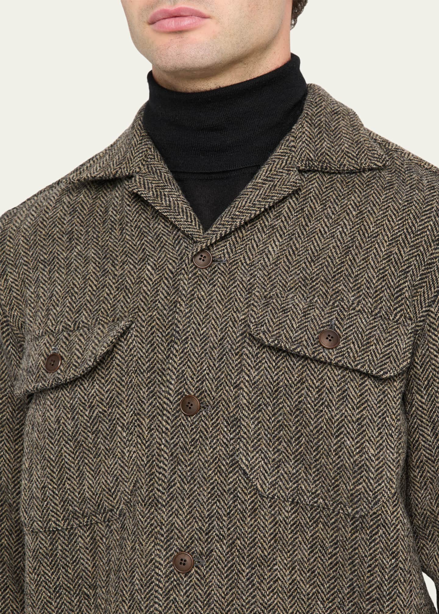 Salvatore Piccolo Men's Herringbone Wool Dual-Pocket Overshirt ...