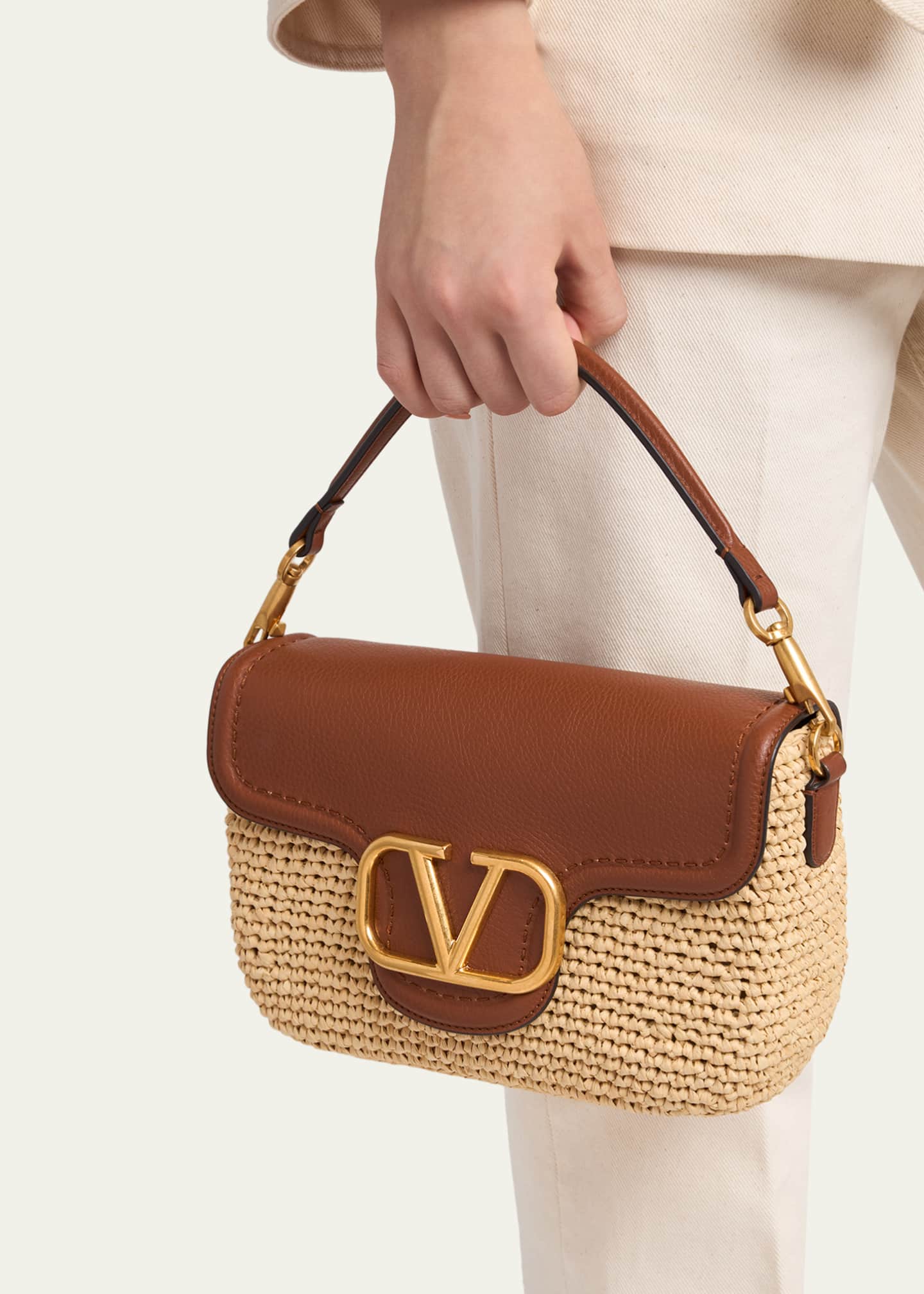 Valentino Garavani Viscose Raffia & Leather Top-Handle Bag - Bergdorf ...