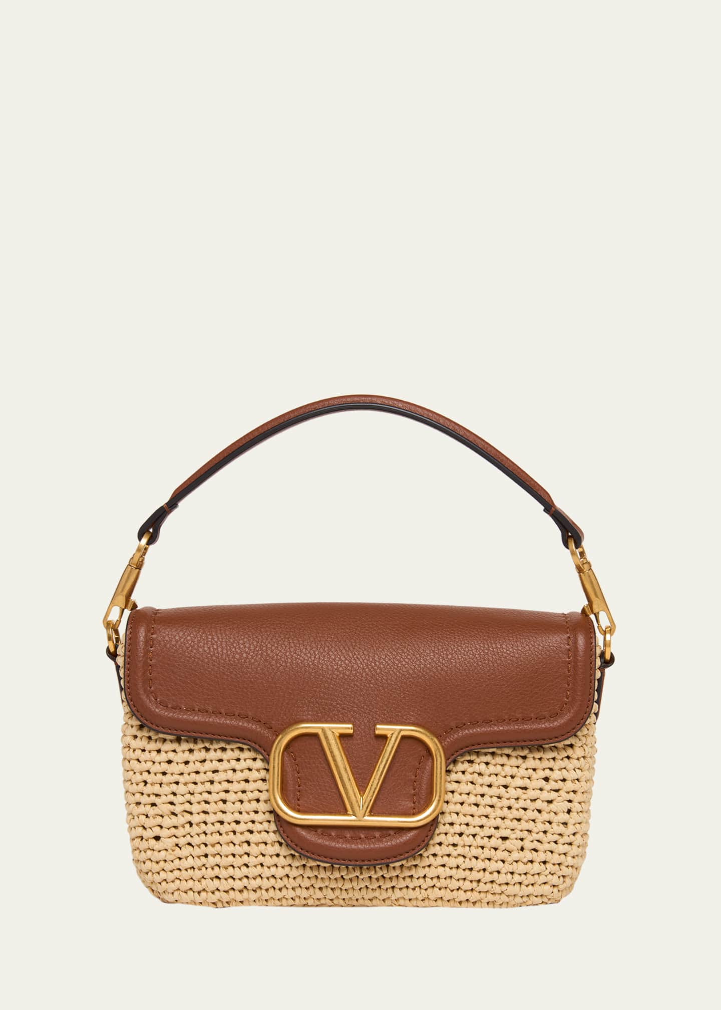 Valentino Garavani Viscose Raffia & Leather Top-Handle Bag - Bergdorf ...