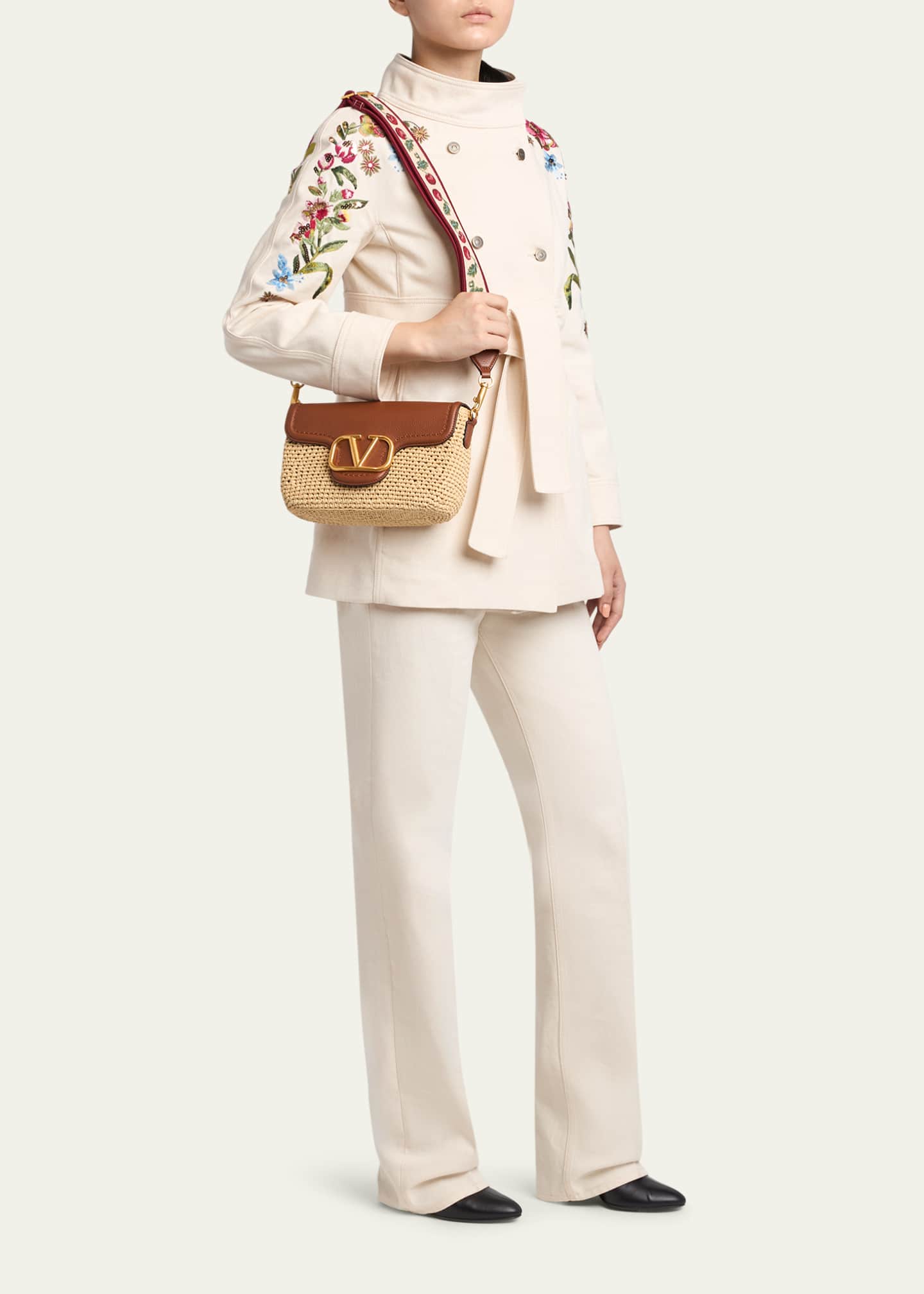 Valentino Garavani Viscose Raffia & Leather Top-Handle Bag - Bergdorf ...