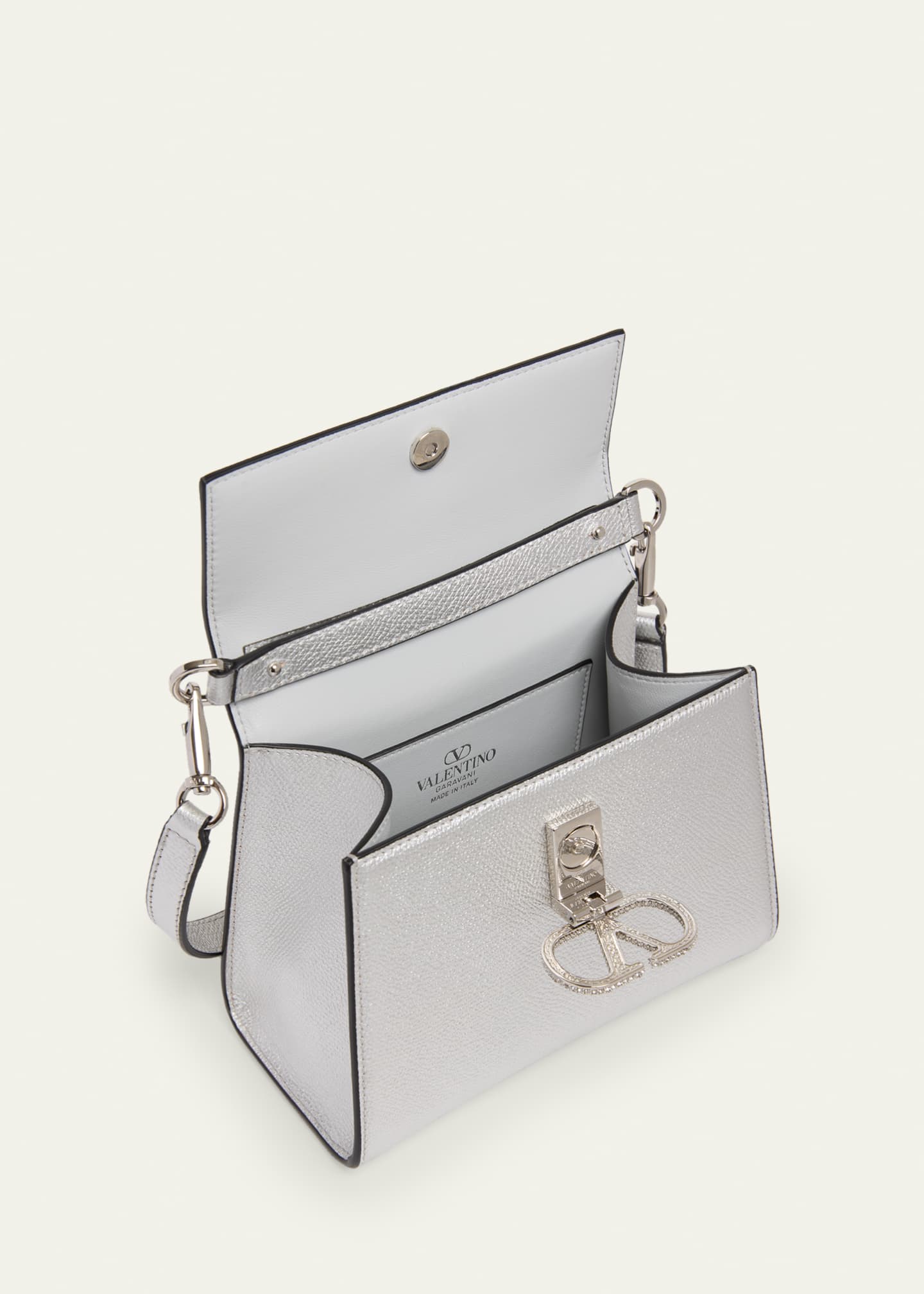 Valentino Garavani Mini Crystal VLogo Metallic Leather Top-Handle Bag ...