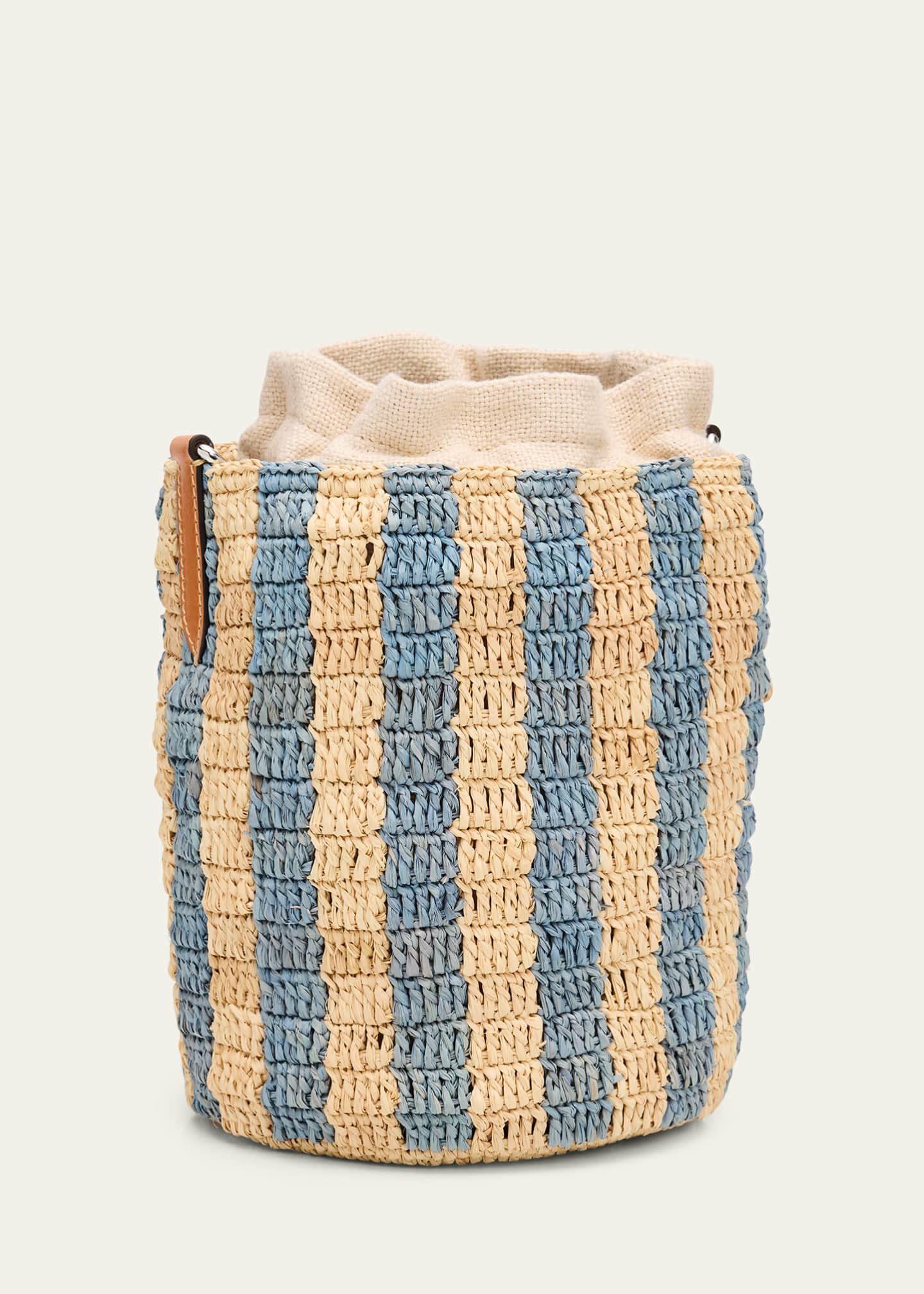 Valentino Garavani Small Striped Viscose Raffia Bucket Bag - Bergdorf ...