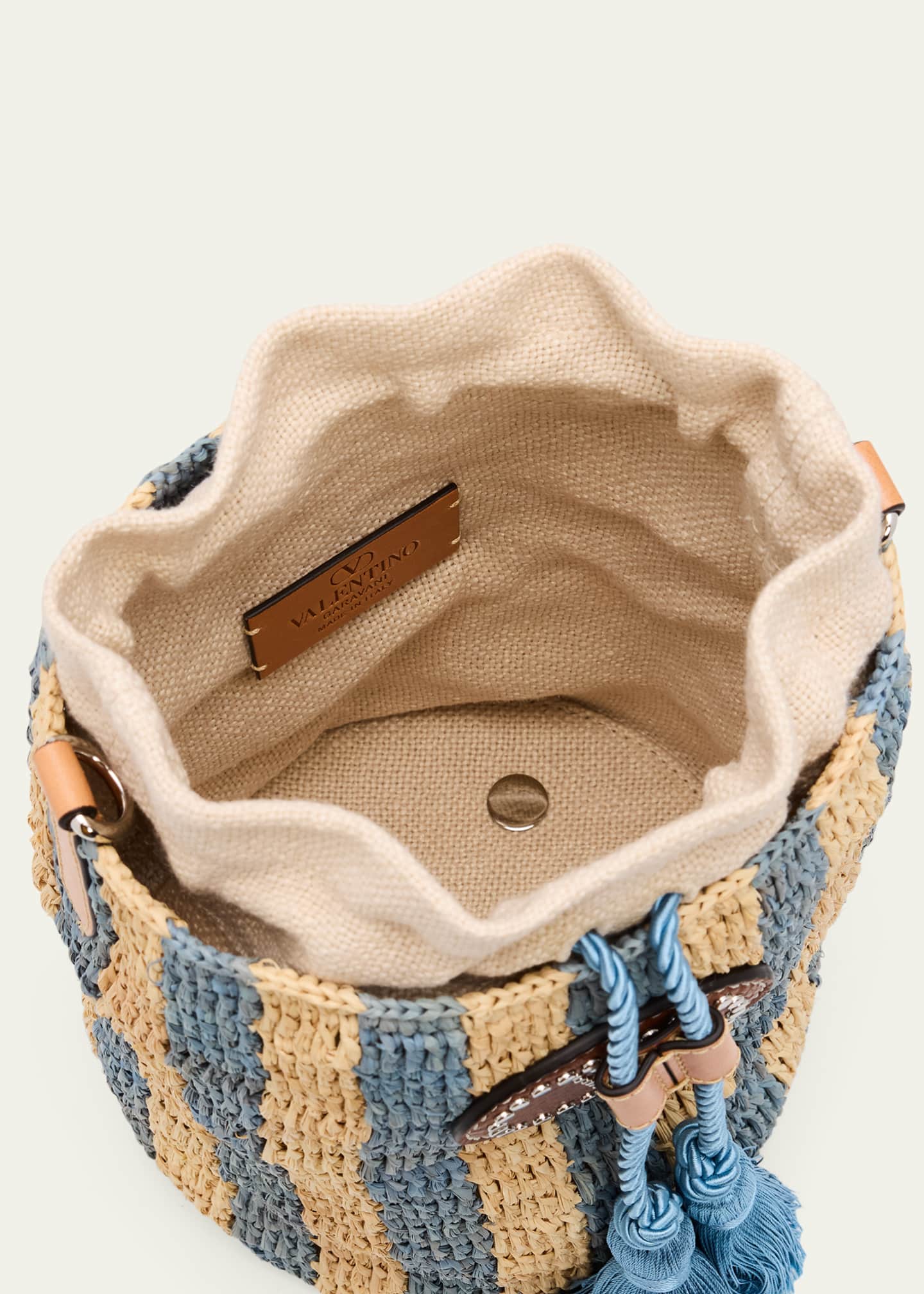 Valentino Garavani Small Striped Viscose Raffia Bucket Bag - Bergdorf ...