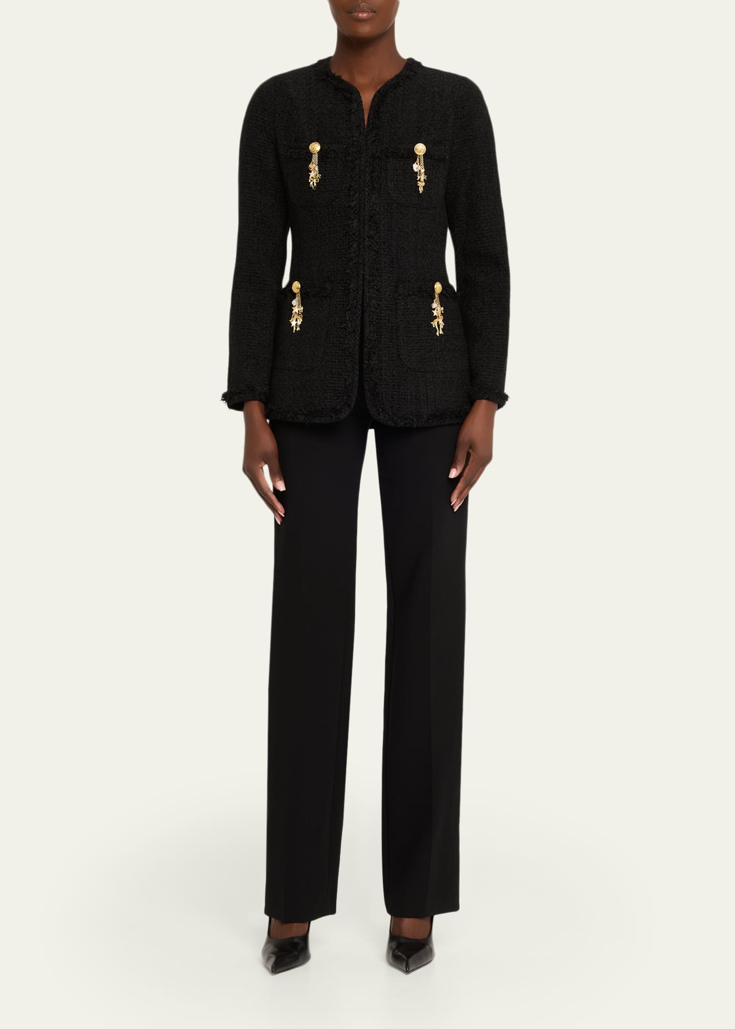 LoveShackFancy Adrina Tweed Embellished Jacket - Bergdorf Goodman