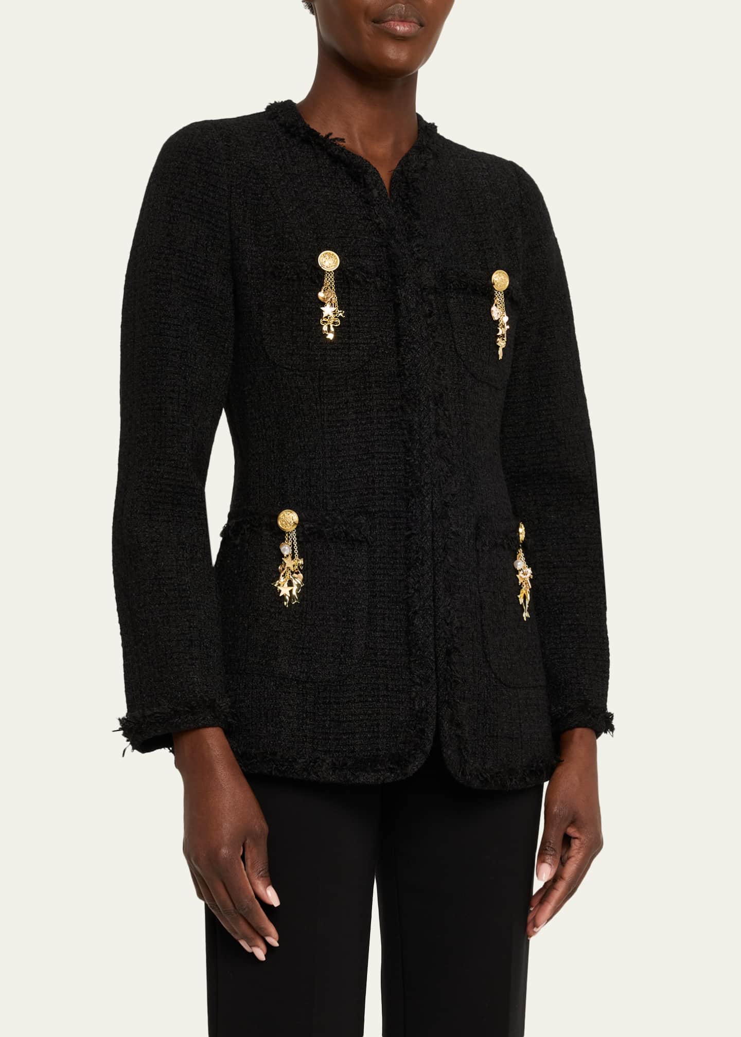 LoveShackFancy Adrina Tweed Embellished Jacket - Bergdorf Goodman