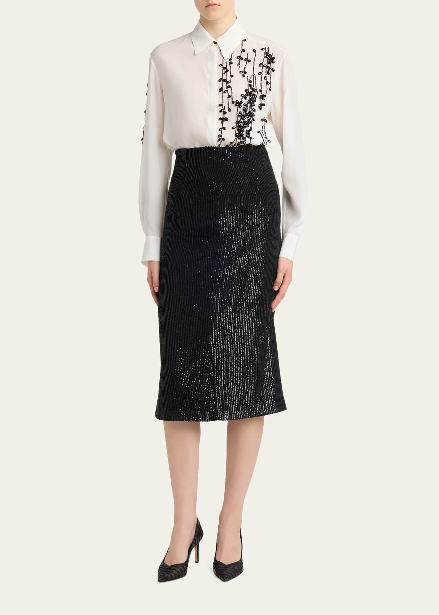 Kiton Striped Sequined Midi Pencil Skirt - Bergdorf Goodman