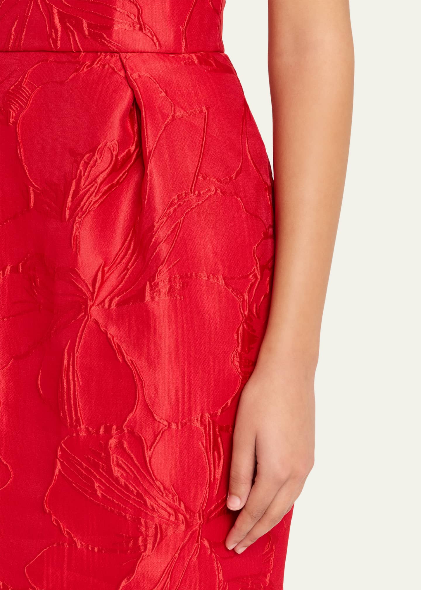 Monique Lhuillier Strapless Rose Jacquard Midi Dress - Bergdorf Goodman