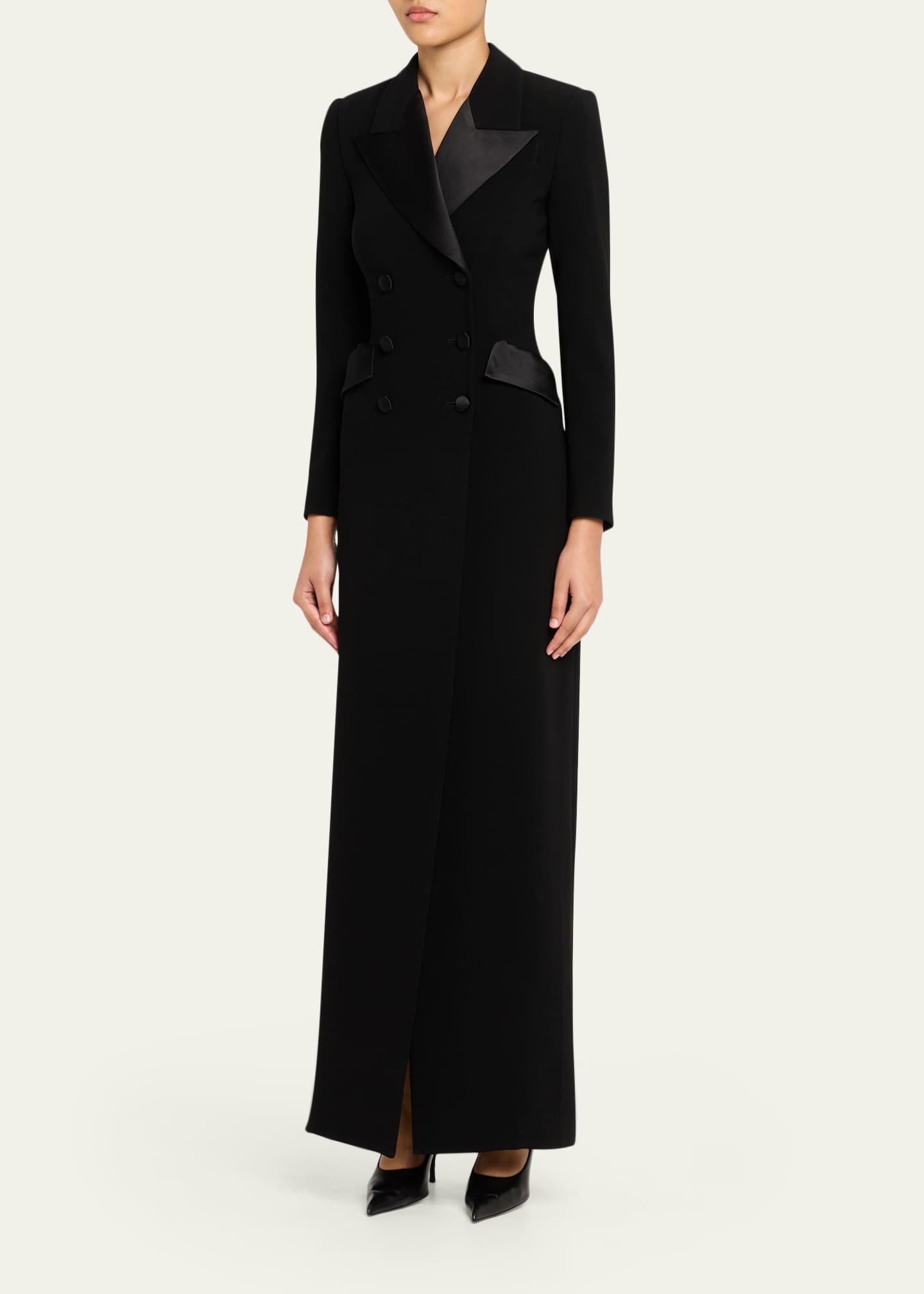 Sergio Hudson Double-Breasted Satin-Lapel Coat - Bergdorf Goodman