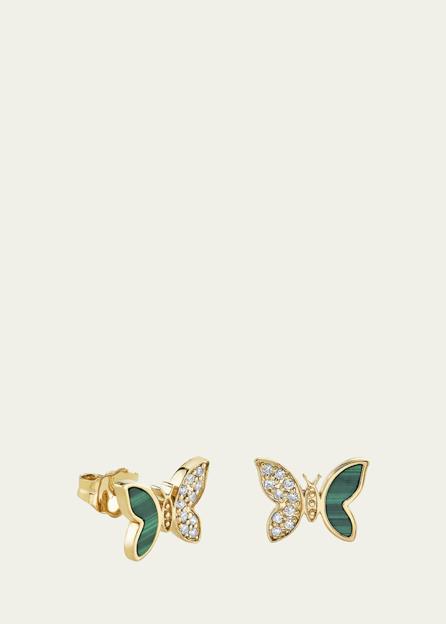 Sydney Evan 14K Yellow Gold Diamond and Malachite Butterfly Earring ...