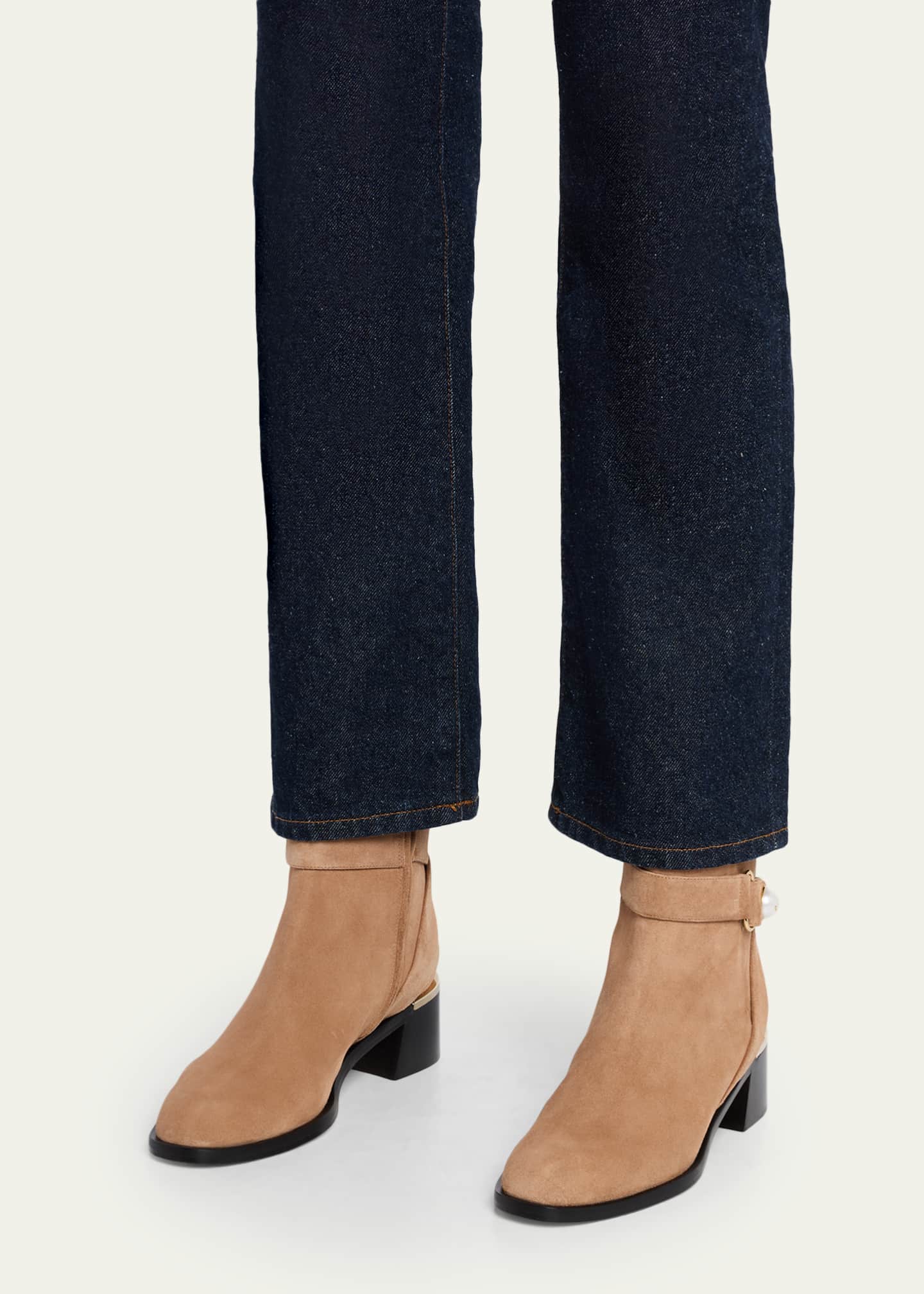 Jimmy Choo Noor 45 Suede Pearly-Button Ankle Boots - Bergdorf Goodman