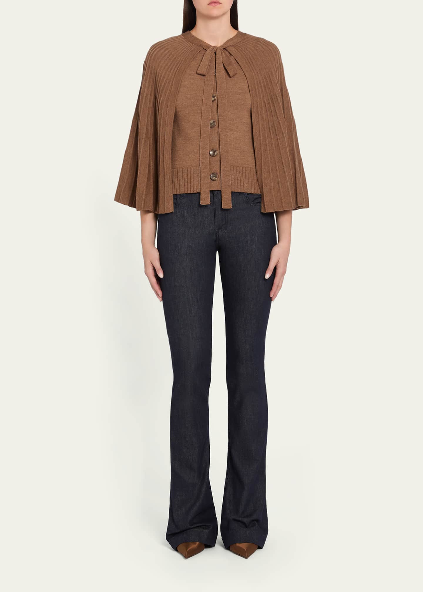 Oscar de la Renta Pleated Wool Cape Cardigan - Bergdorf Goodman