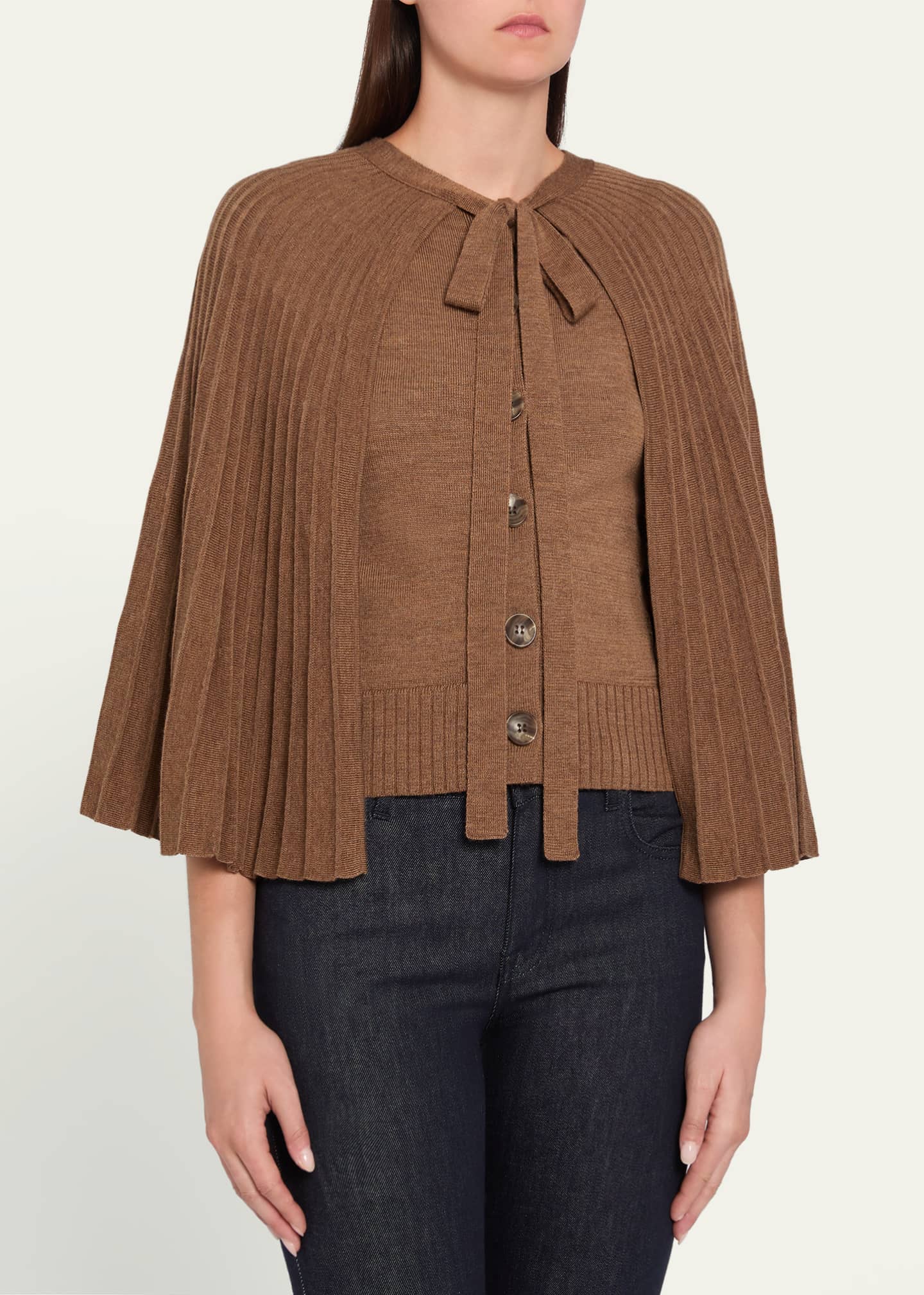 Oscar de la Renta Pleated Wool Cape Cardigan - Bergdorf Goodman