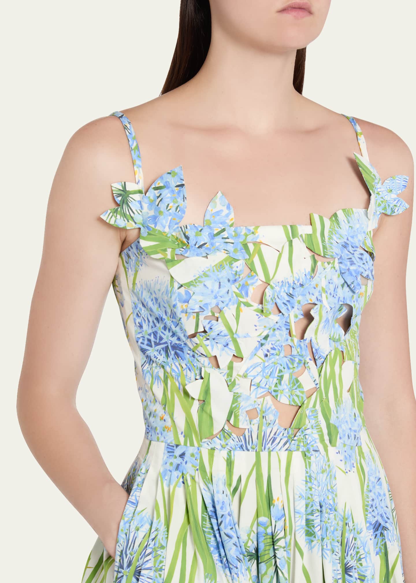 Oscar de la Renta Alliums Poplin Cutout Sleeveless Midi Dress ...