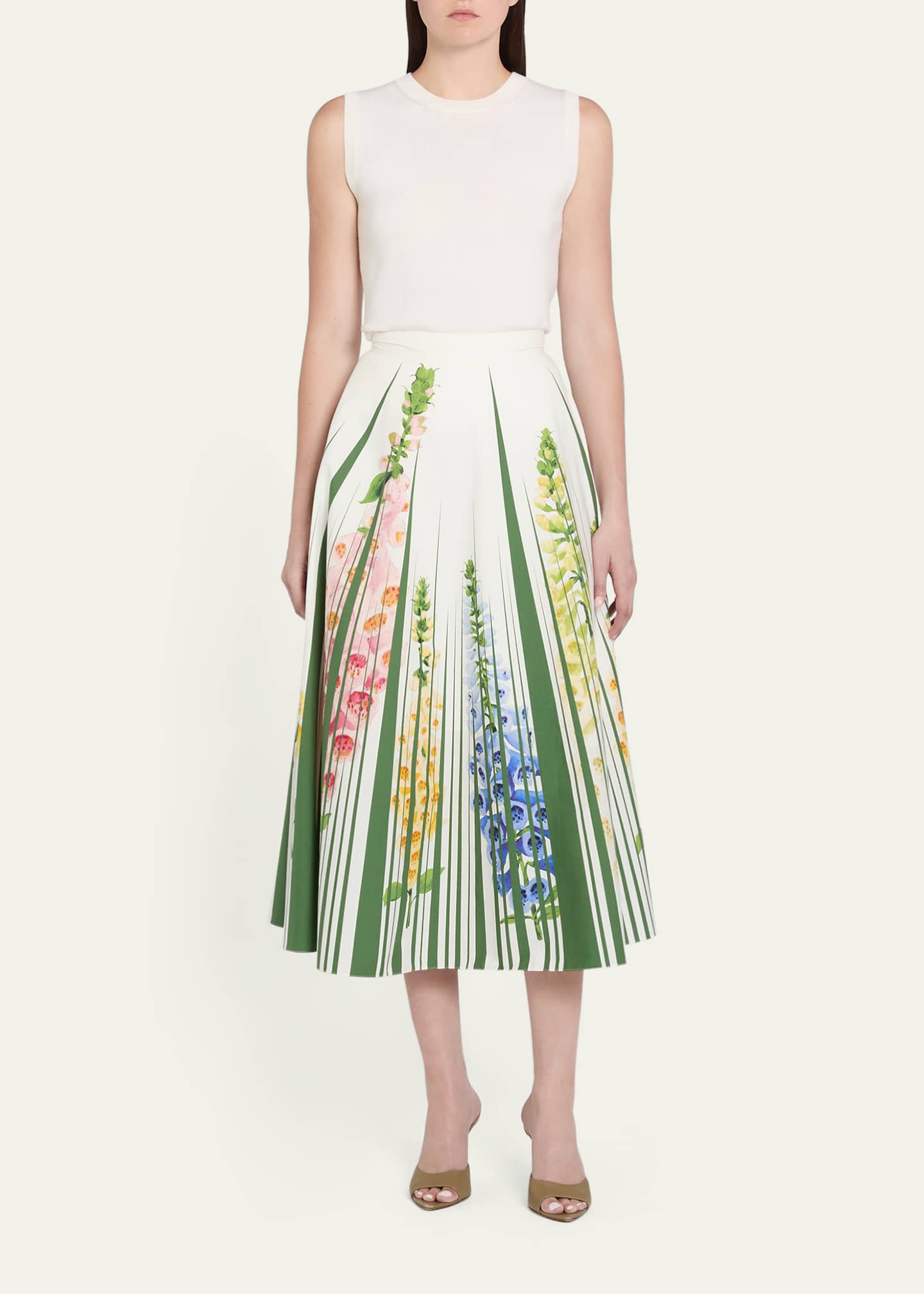 Oscar de la Renta Foxgloves Cotton Popline A-Line Midi Skirt - Bergdorf ...