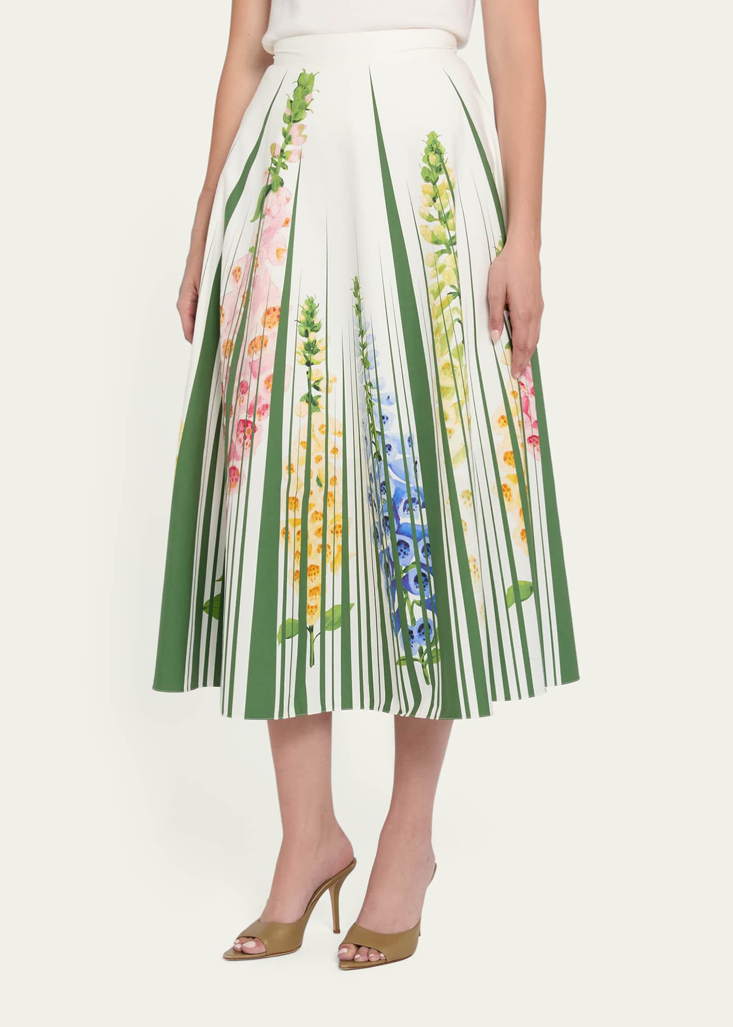 Oscar de la Renta Foxgloves Cotton Popline A-Line Midi Skirt - Bergdorf ...