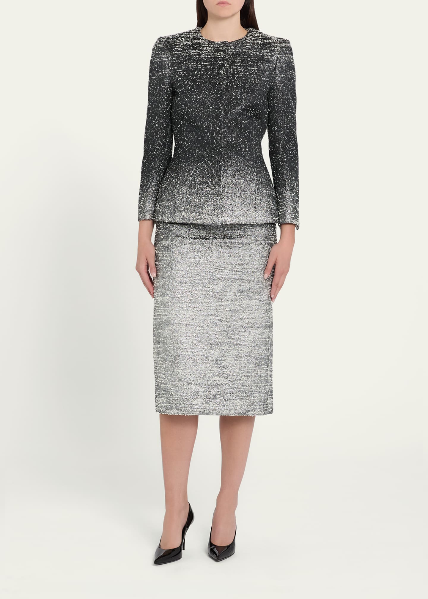 Oscar de la Renta Ombre Metallic Boucle Jacquard Single-Breasted Jacket ...