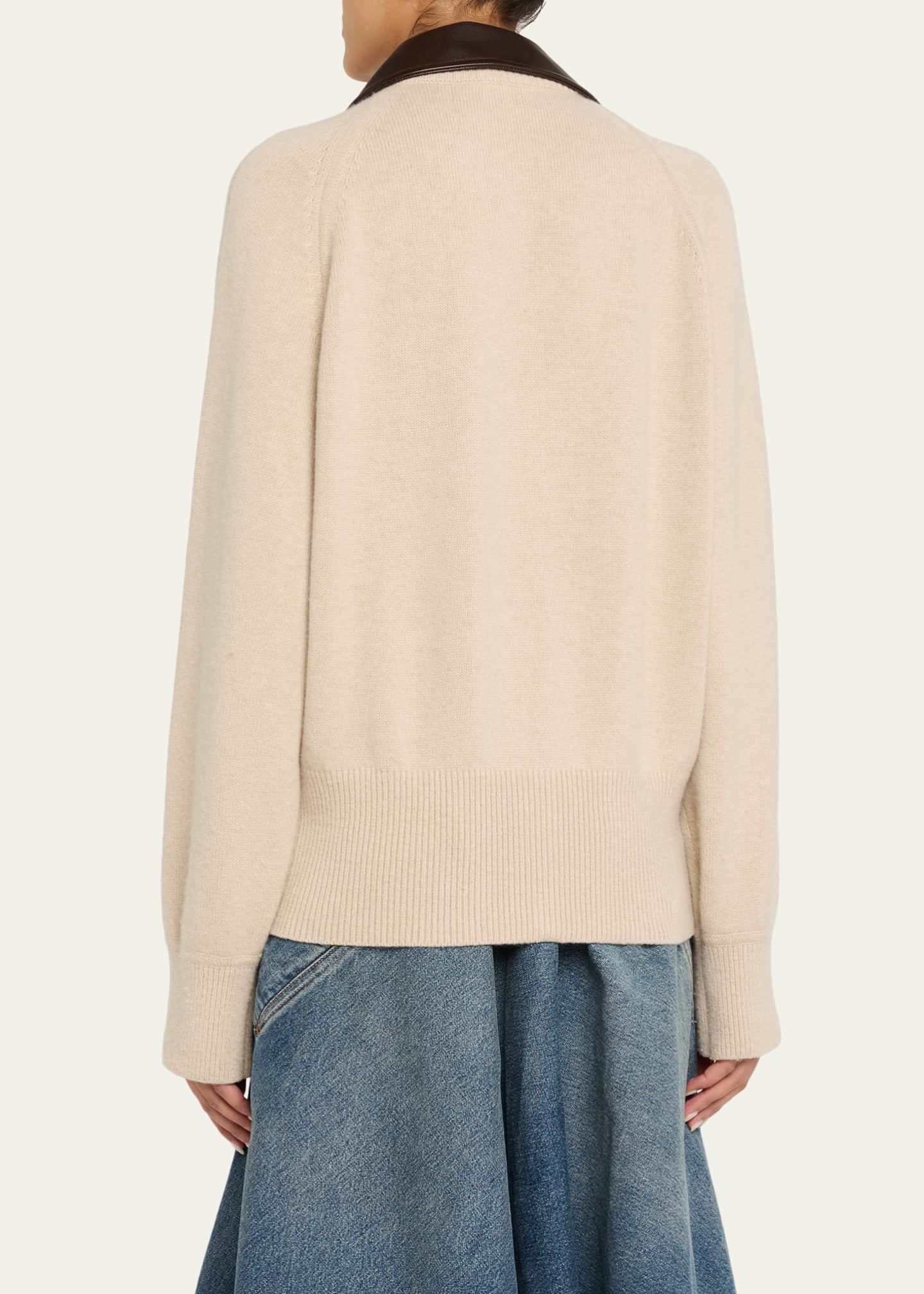 Brandon Maxwell Conrad Leather-Collar Cashmere Zip Cardigan - Bergdorf ...
