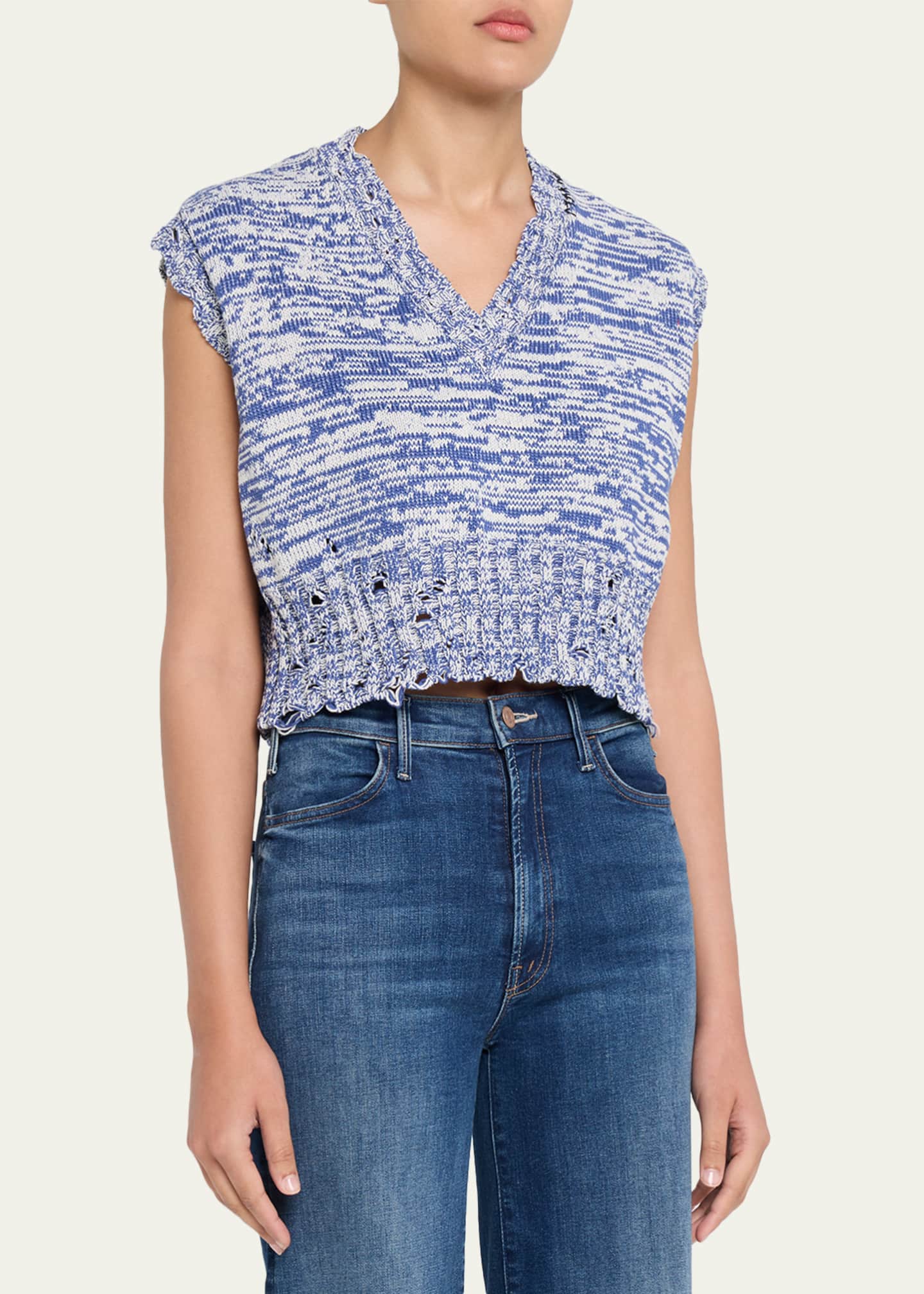 Marni V-Neck Distressed Knit Boxy Vest - Bergdorf Goodman