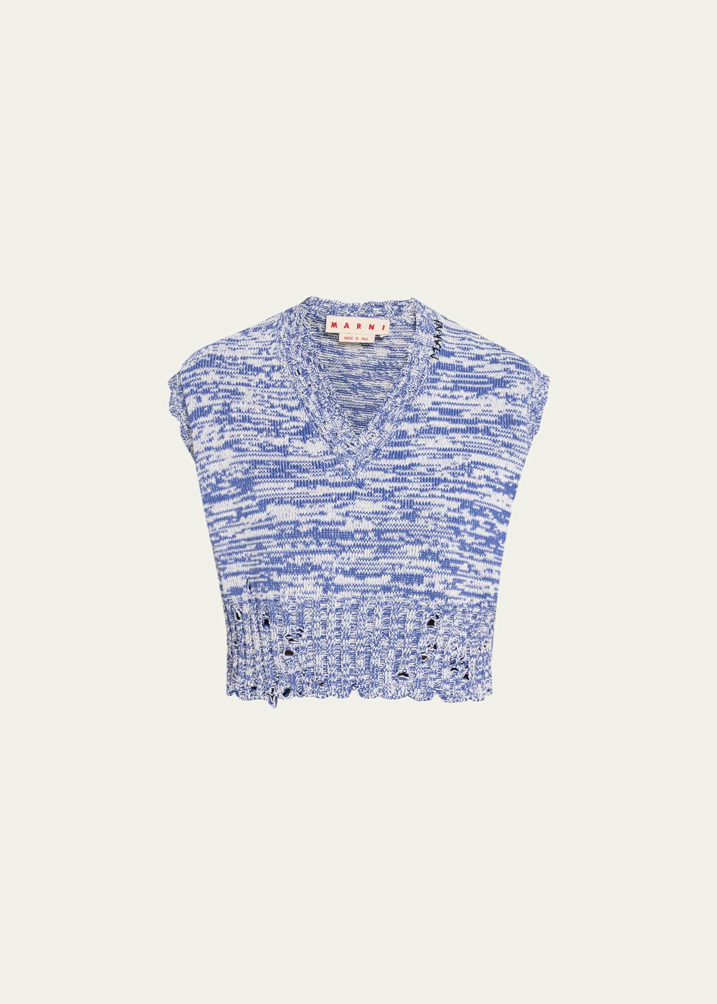 Marni V-Neck Distressed Knit Boxy Vest - Bergdorf Goodman