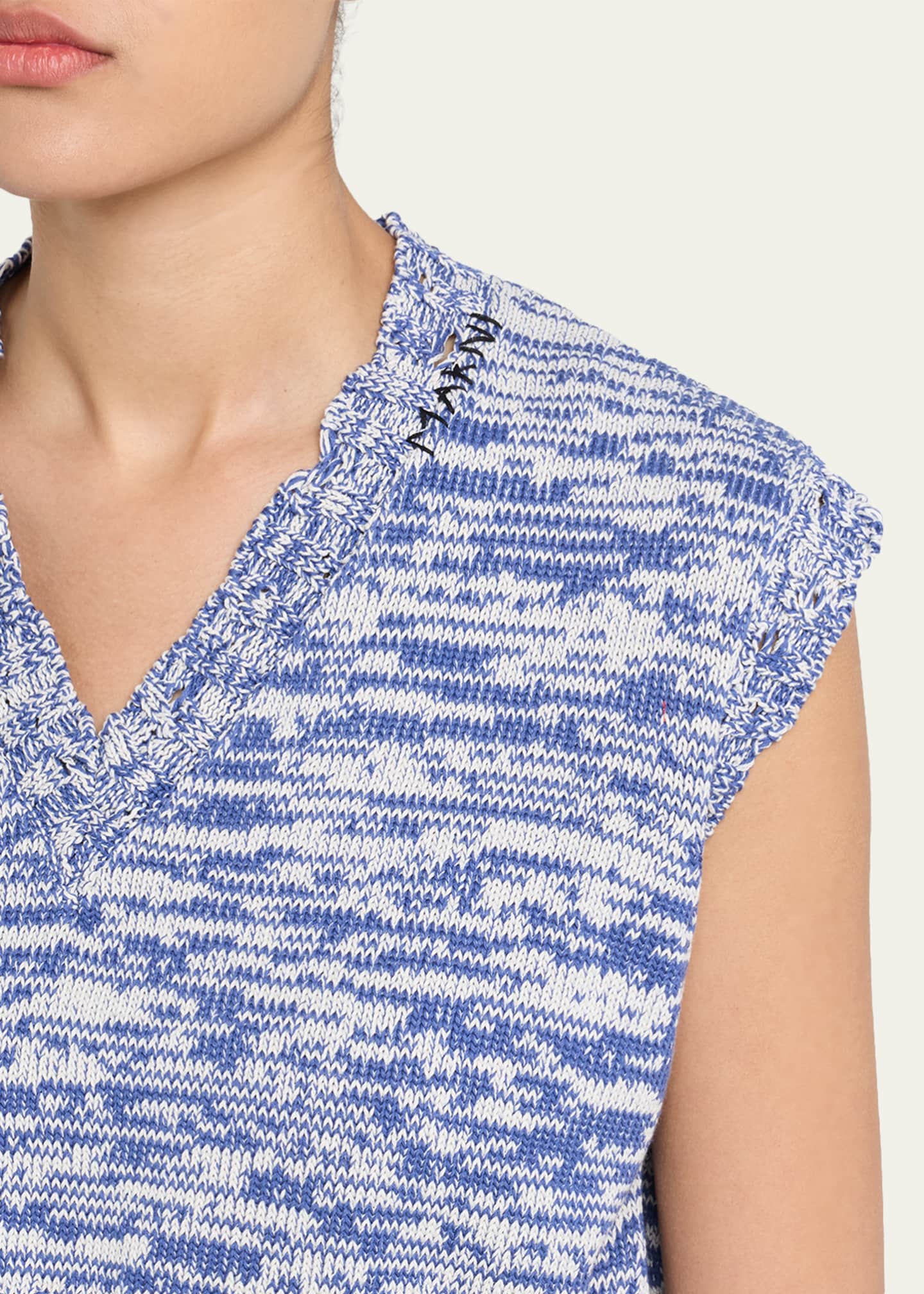 Marni V-Neck Distressed Knit Boxy Vest - Bergdorf Goodman