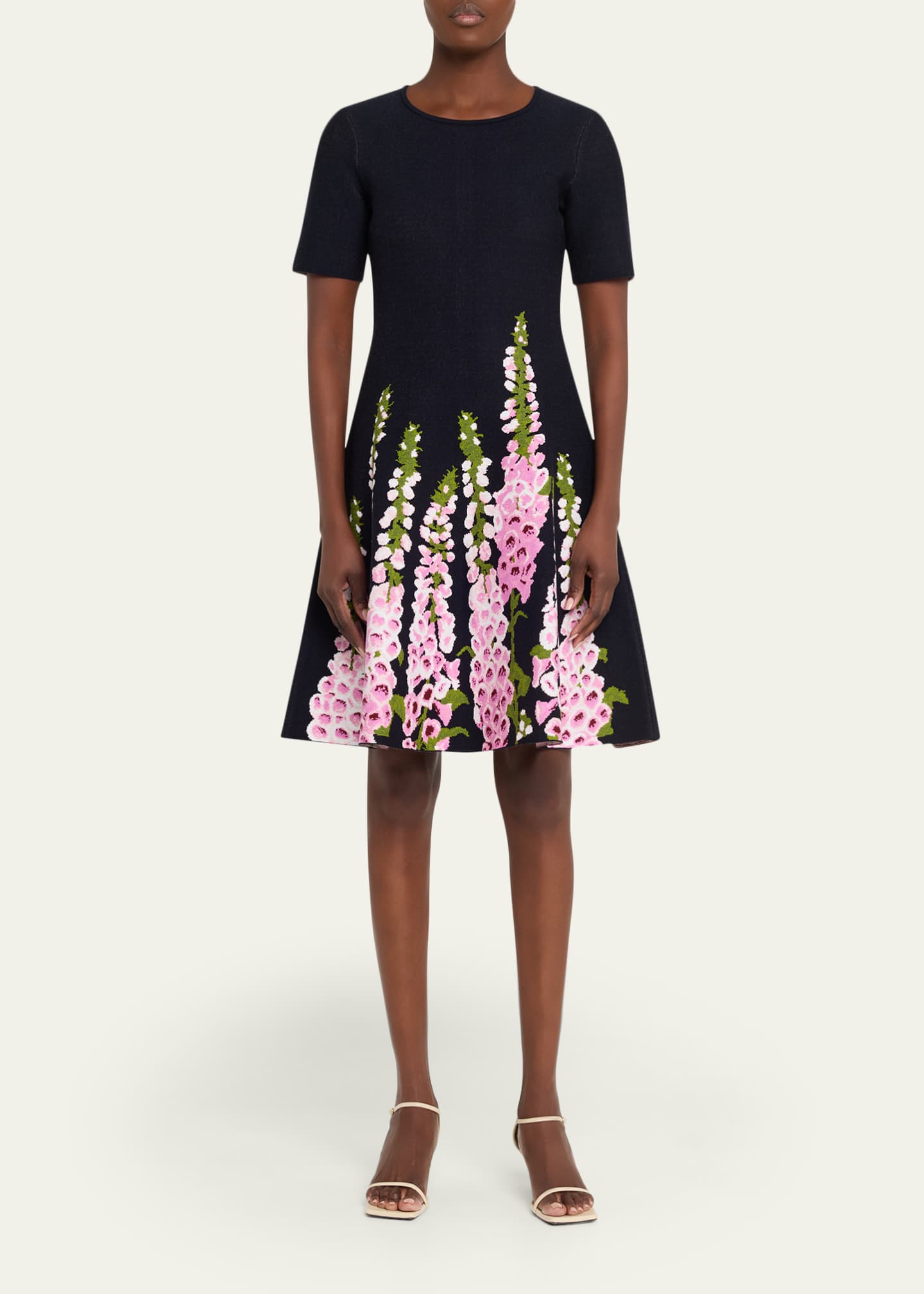 Oscar de la Renta Foxglove Jacquard Knit Short-Sleeve Mini Dress ...