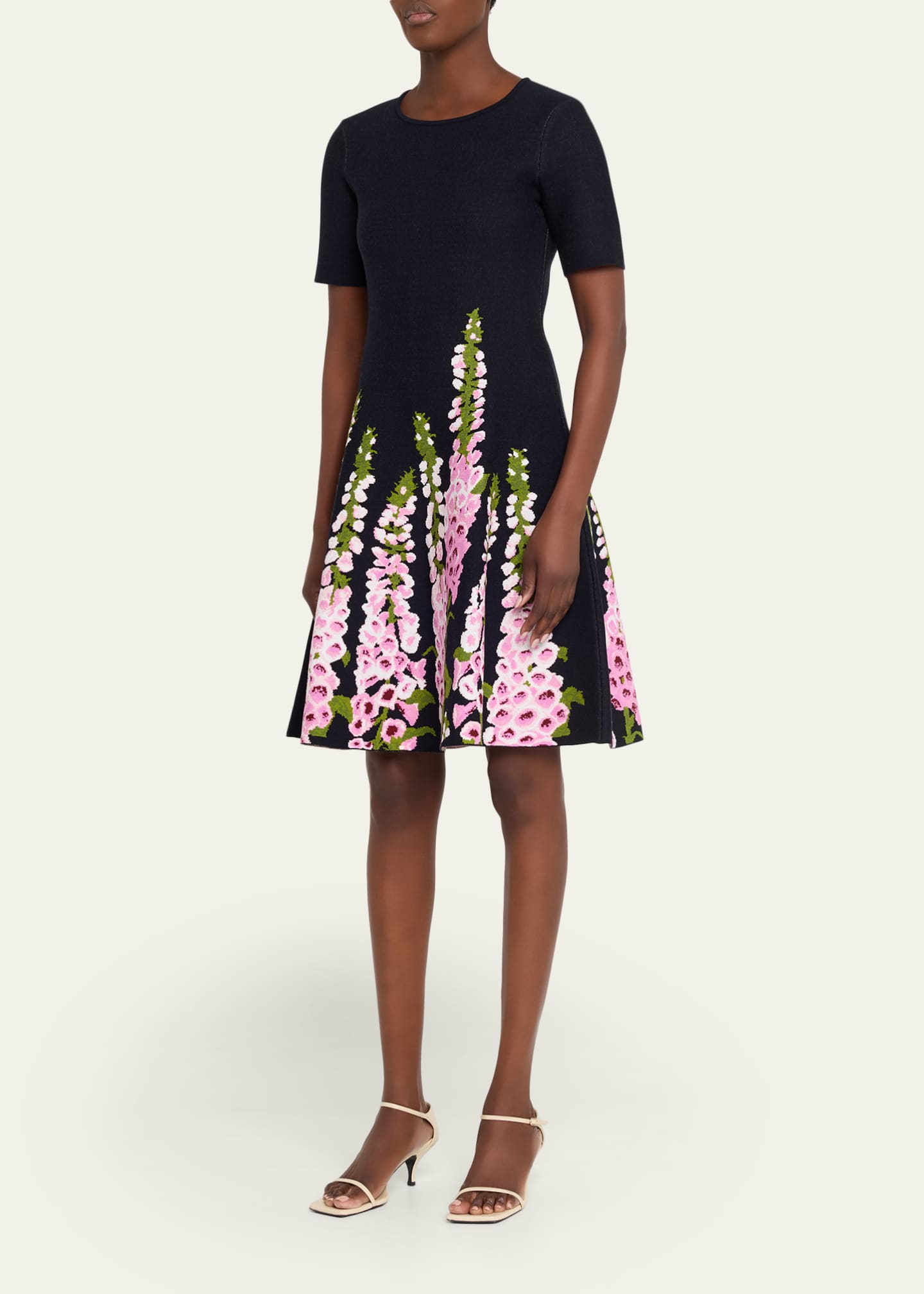 Oscar de la Renta Foxglove Jacquard Knit Short-Sleeve Mini Dress ...