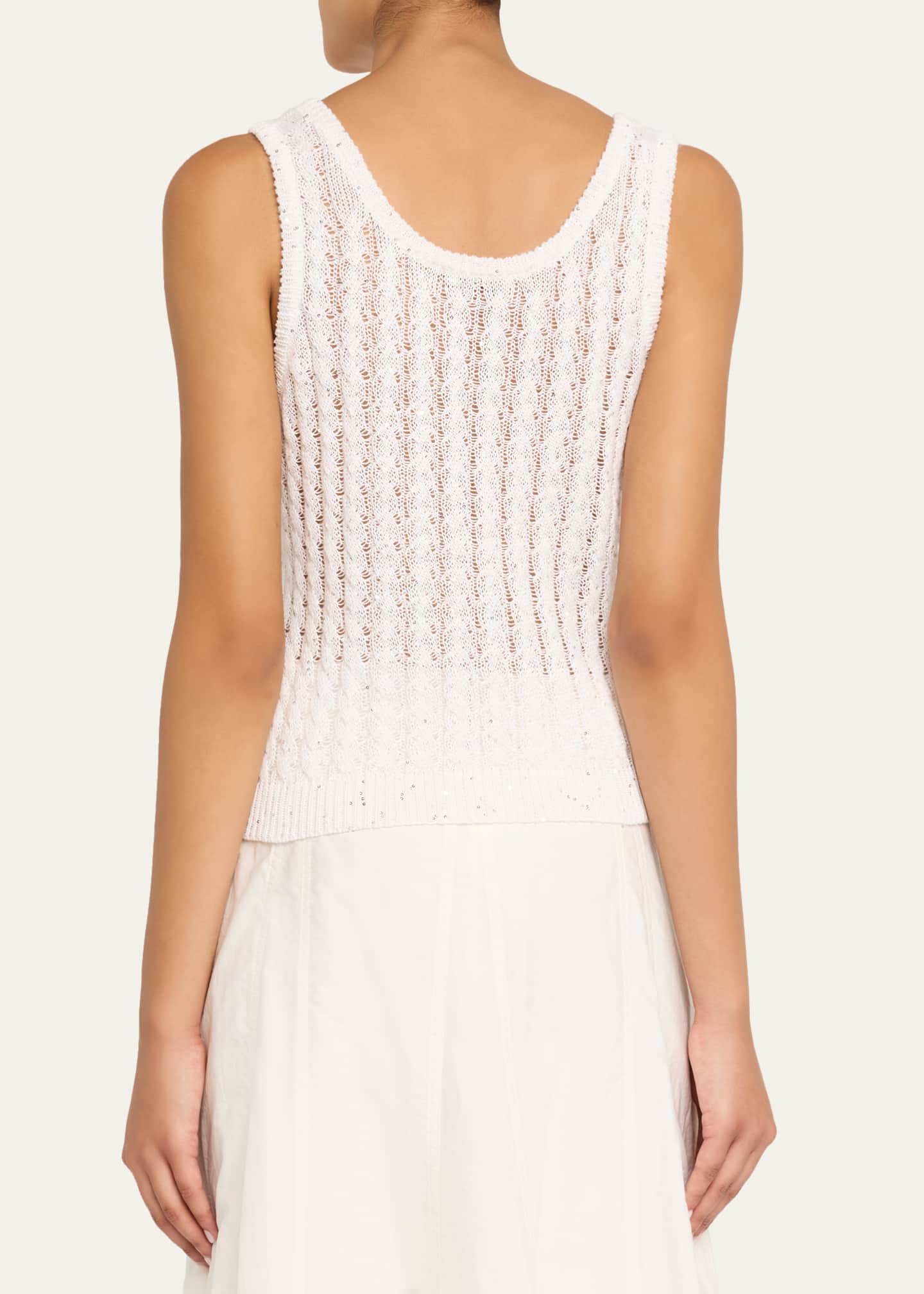 Brunello Cucinelli Linen Pailette Charming Cable Scoop-Neck Tank Top ...