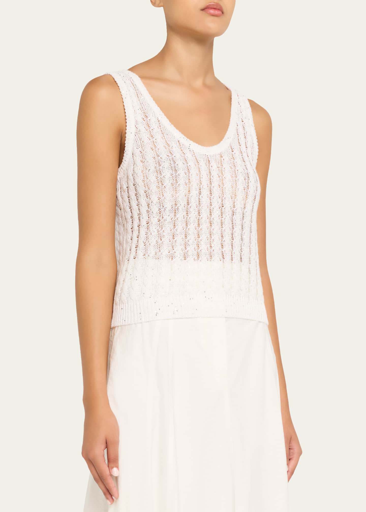 Brunello Cucinelli Linen Pailette Charming Cable Scoop-Neck Tank Top ...