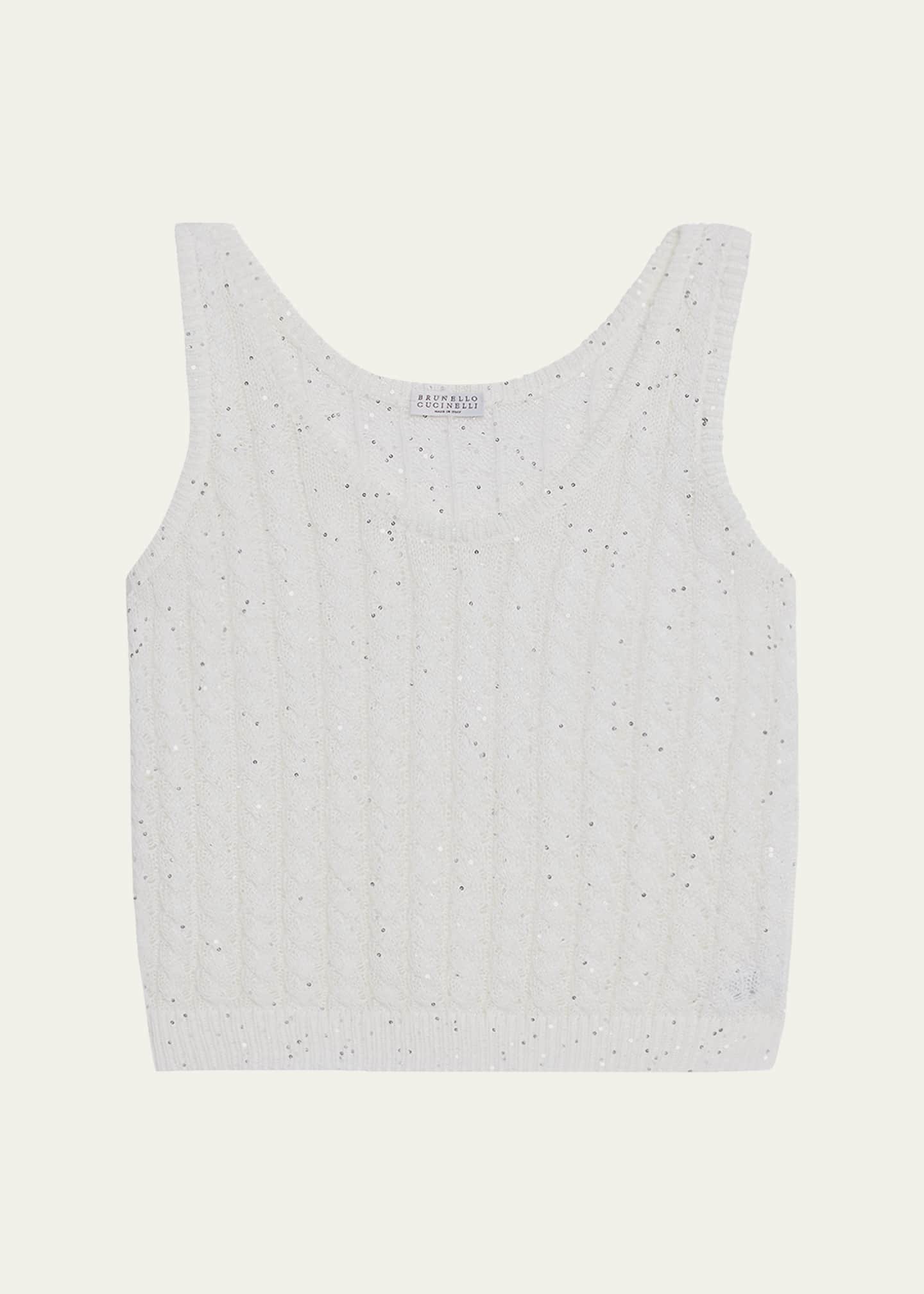 Brunello Cucinelli Linen Pailette Charming Cable Scoop-Neck Tank Top ...