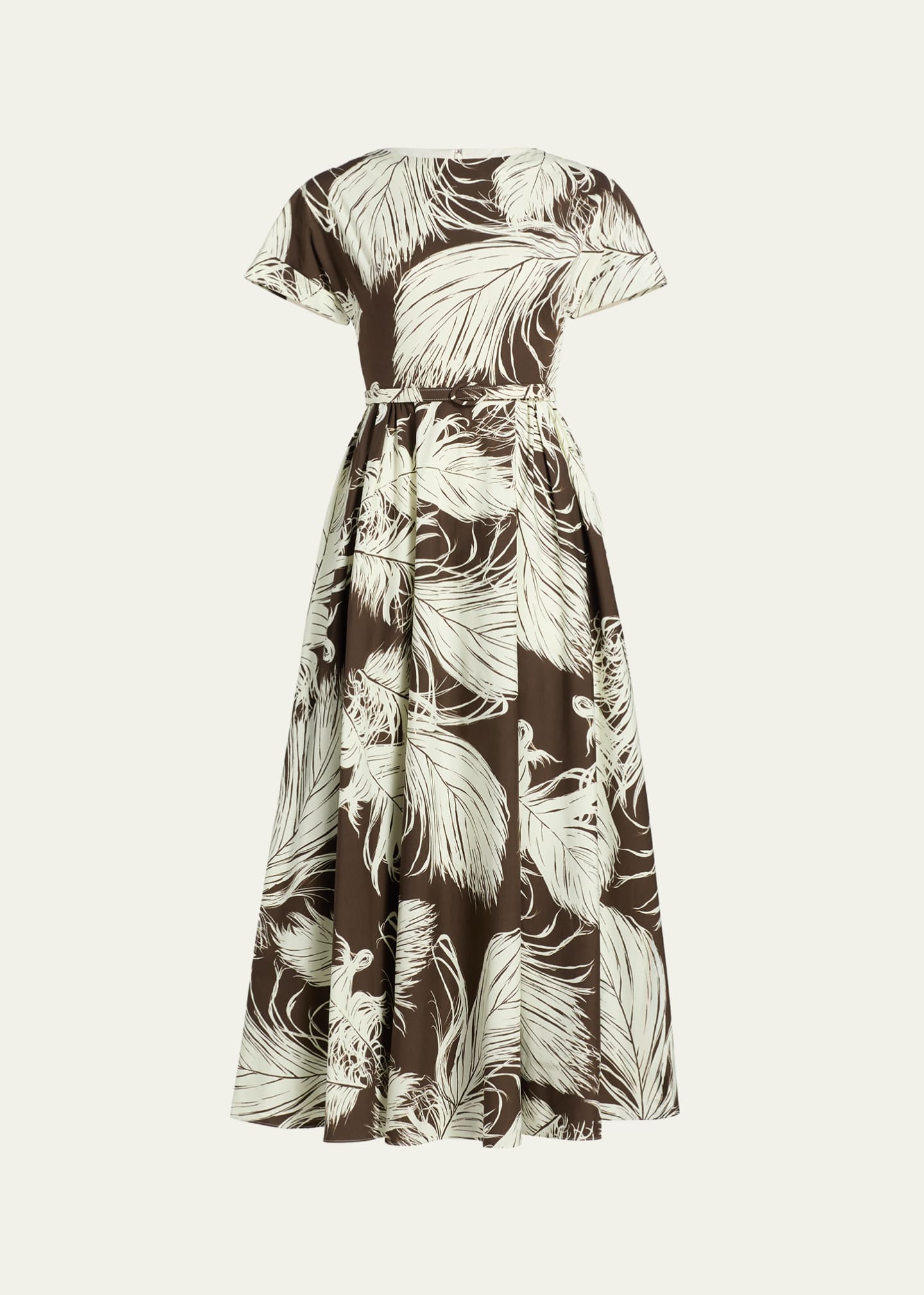 Oscar de la Renta Feather-Print Short-Sleeve Belted Fit-&-Flare Ankle ...