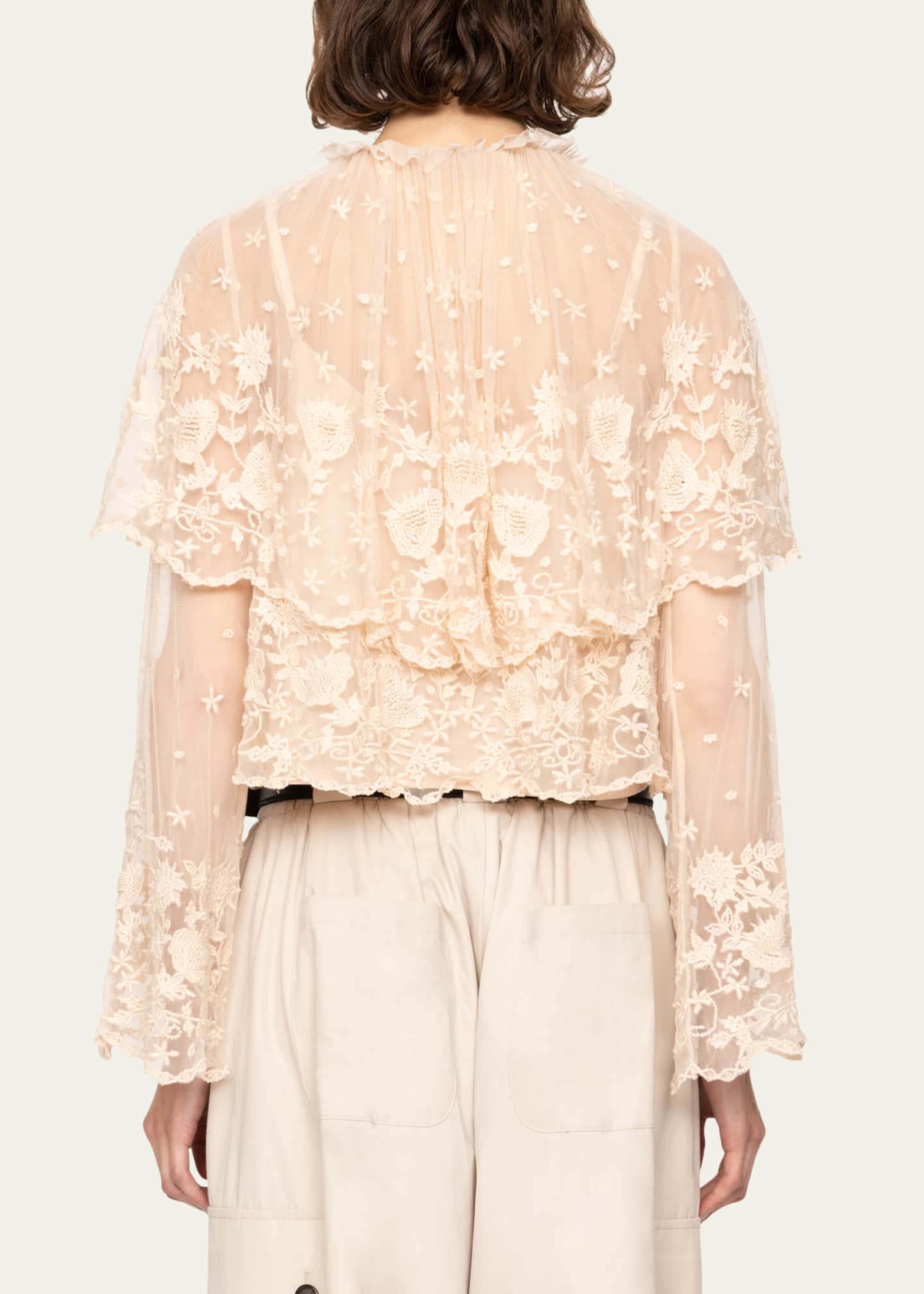 Sea Bronte Embroidered Mesh Capelet Blouse - Bergdorf Goodman