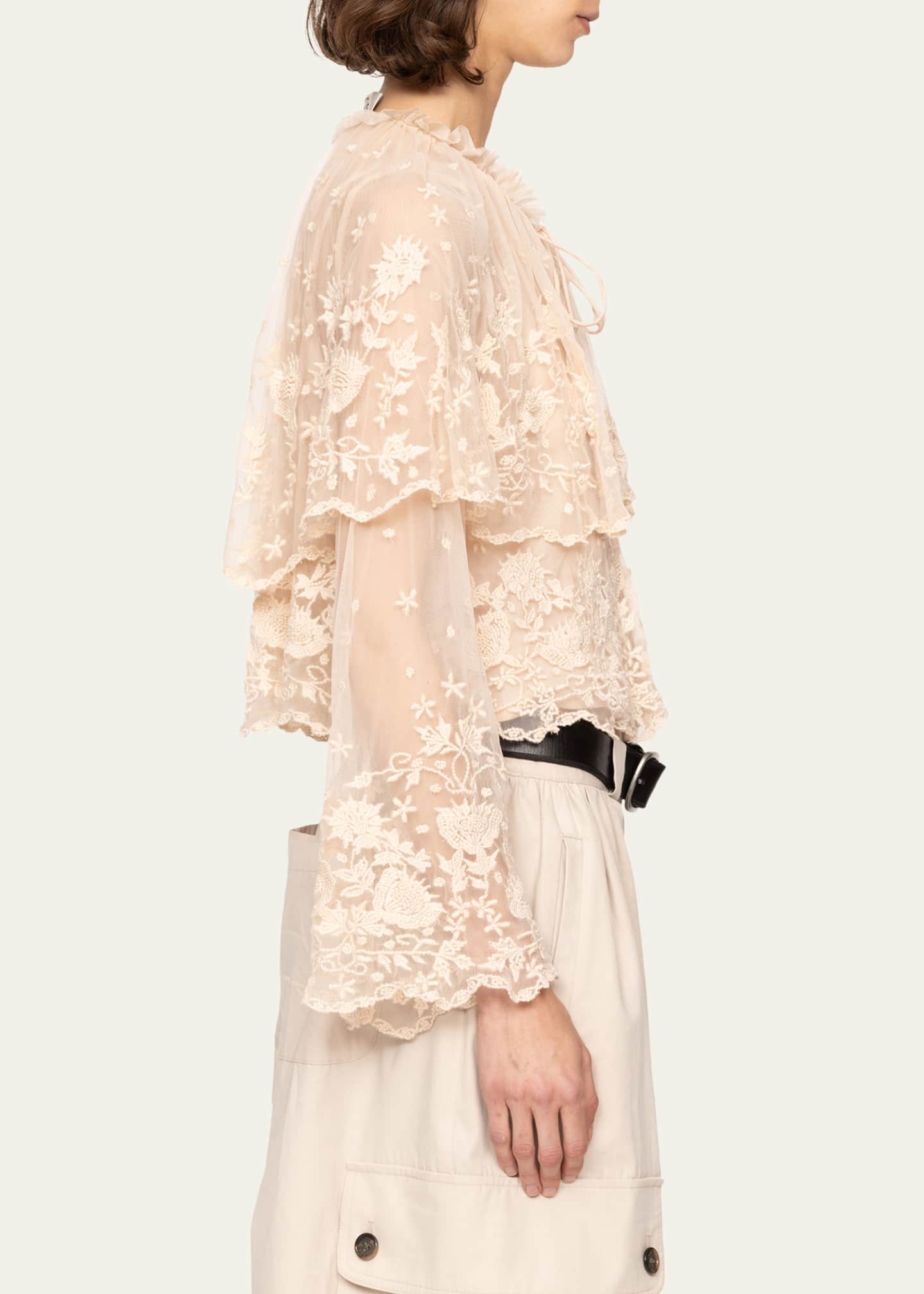 Sea Bronte Embroidered Mesh Capelet Blouse - Bergdorf Goodman